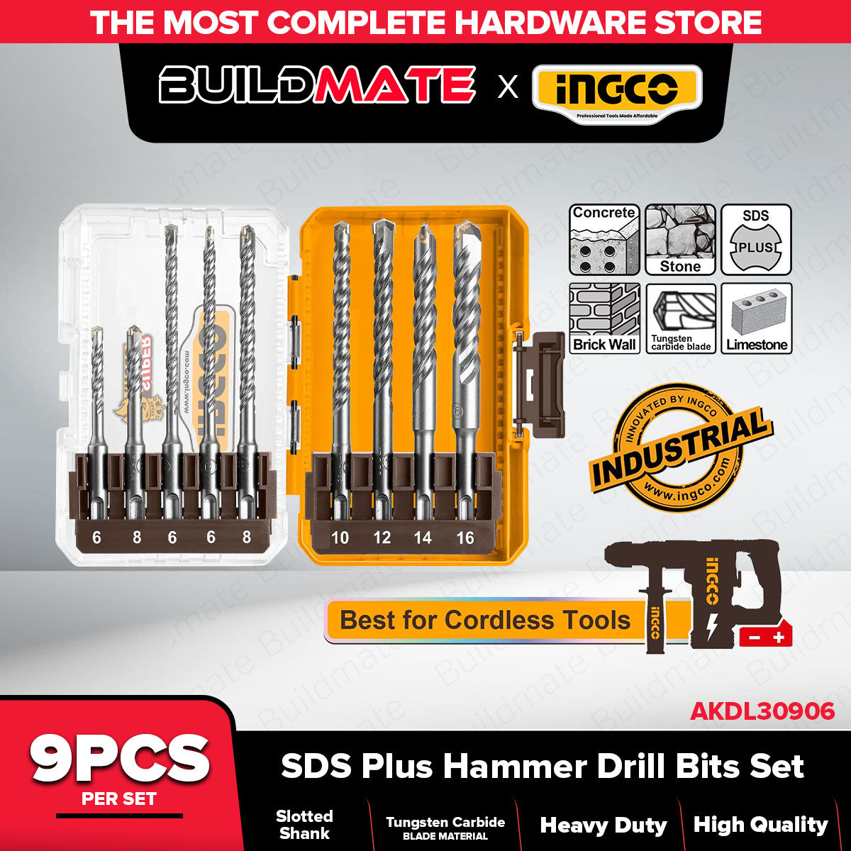 INGCO 9pcs SDS Plus Hammer Drill Bits Set AKDL30906 IHT — Buildmate