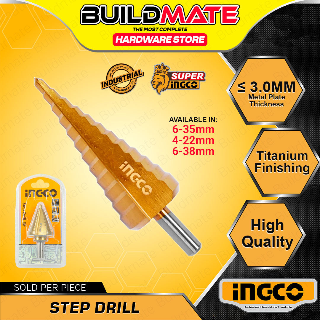 BUILDMATE Ingco 6mm-35mm Step Drill Bit for Wood Working AKSDS63503 ...
