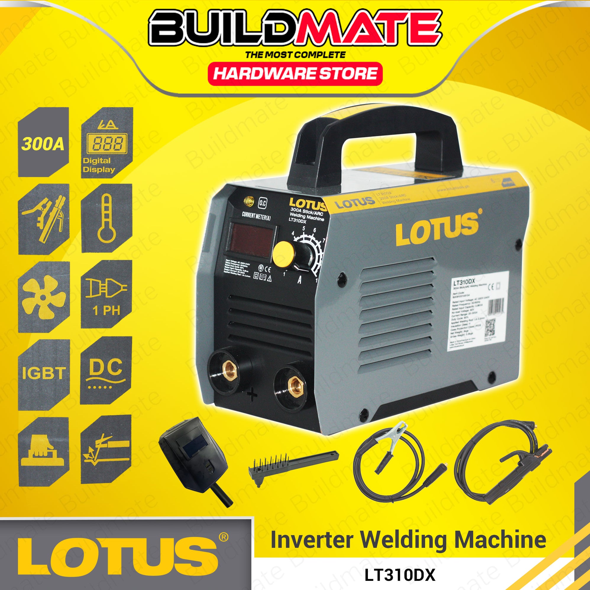 BUILDMATE Lotus Stick / ARC Welding Machine 300A MMA Portable Inverter ...