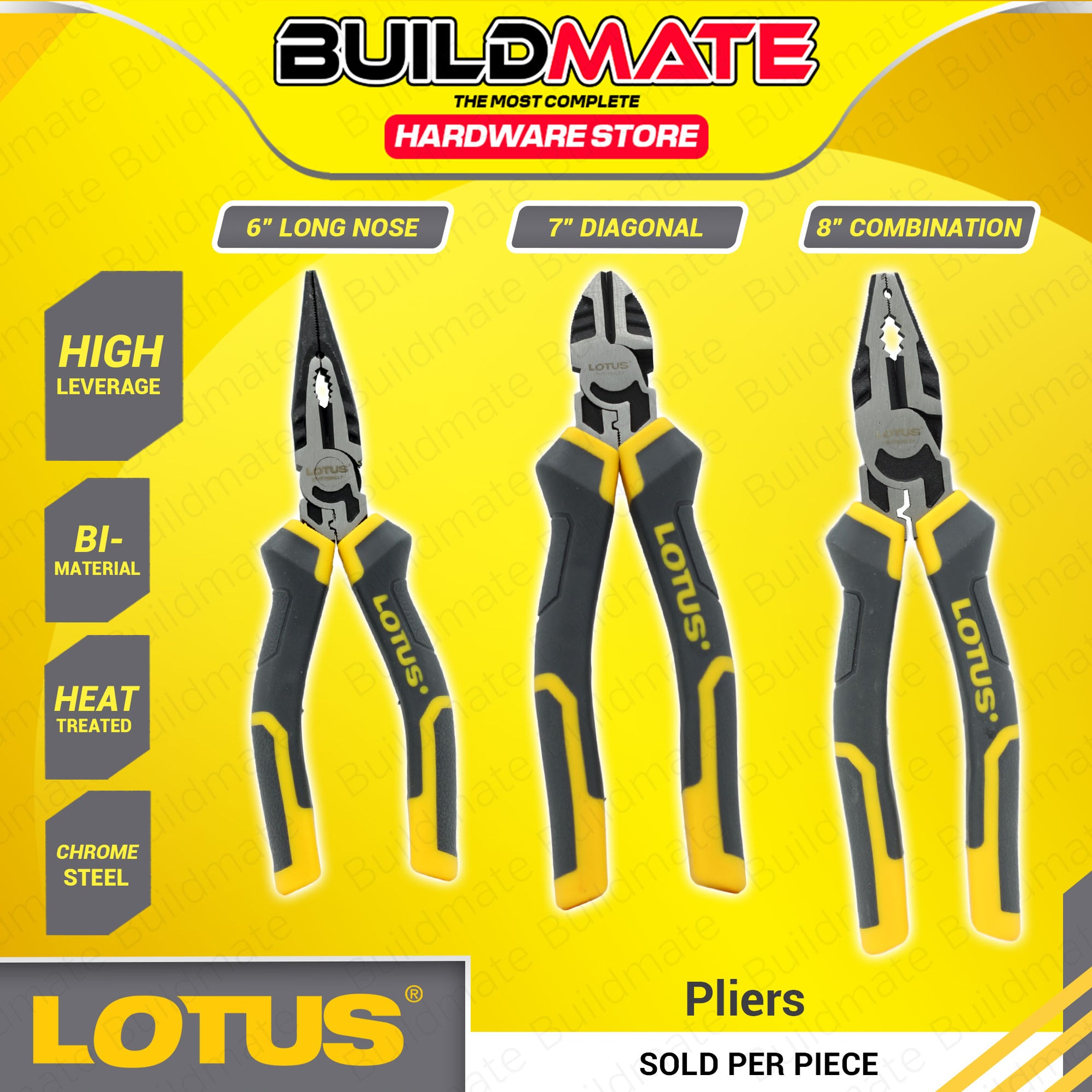 BUILDMATE Lotus High Leverage Long Nose, Diagonal, Combination Pliers ...