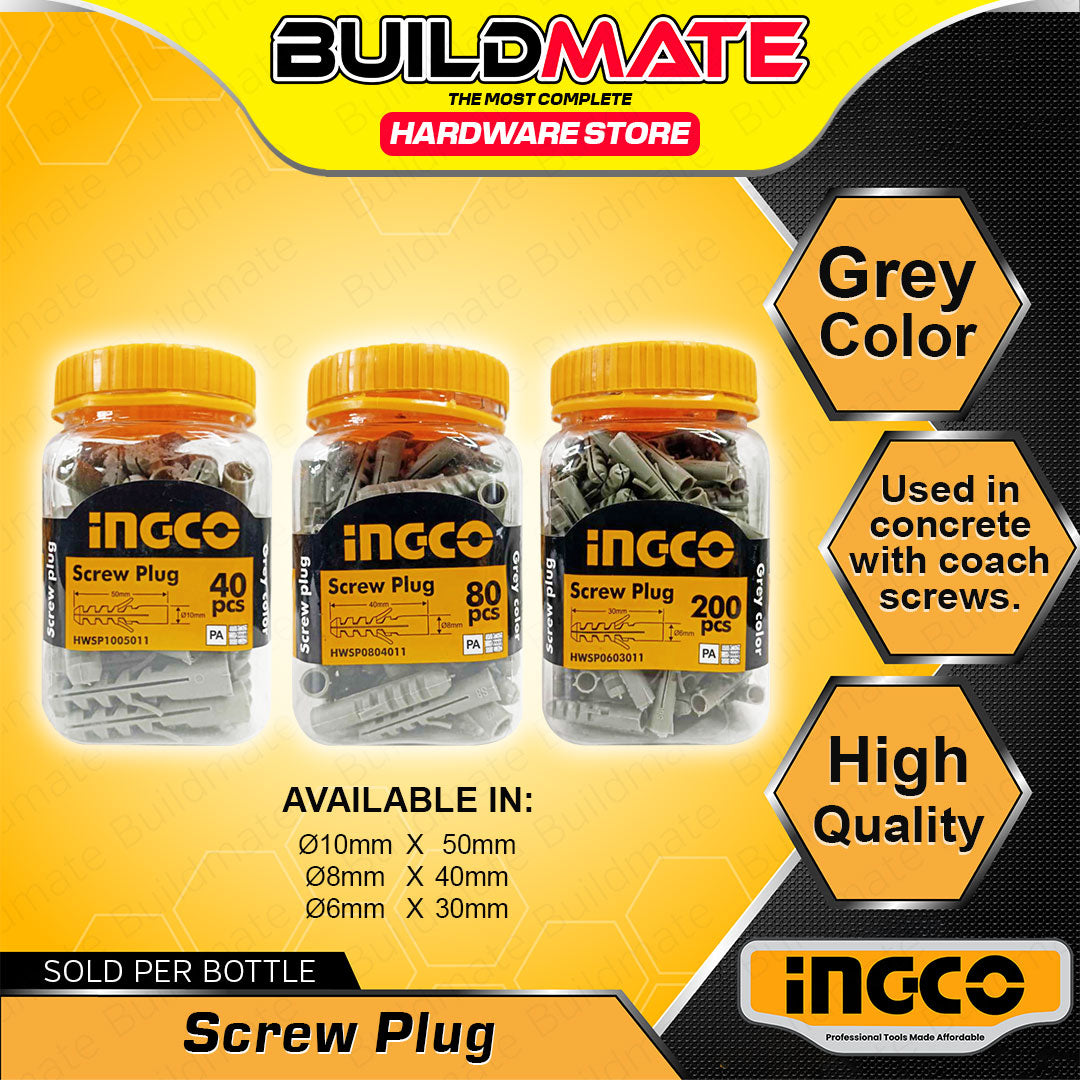 INGCO Screw Plug 6 x 30mm | 8 x 40mm | 10 x 50mm SOLD PER BOTTLE •BUIL ...