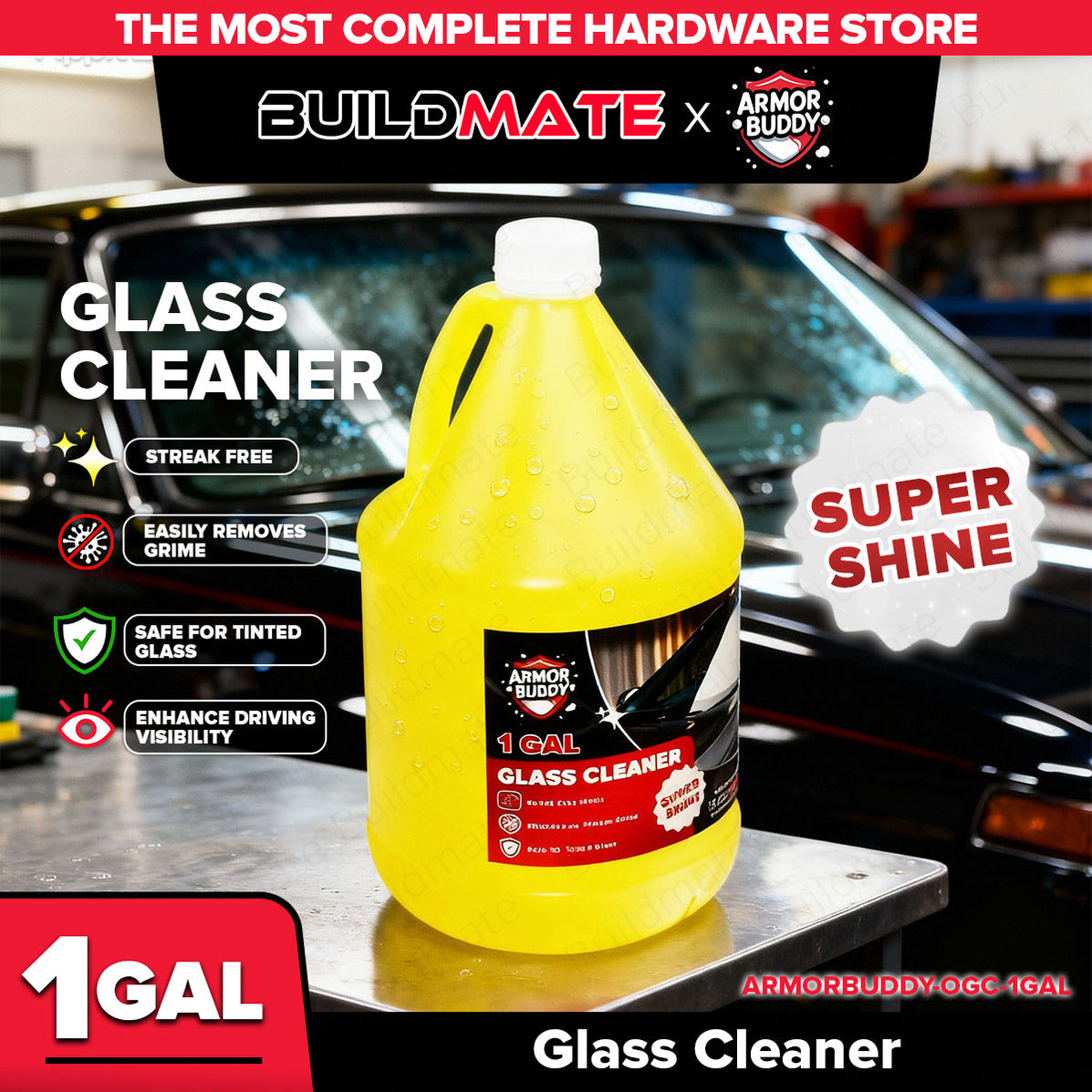 BUILDMATE ARMOR BUDDY Car Care Series Glass Cleaner 250ml & 1 Gal | St ...