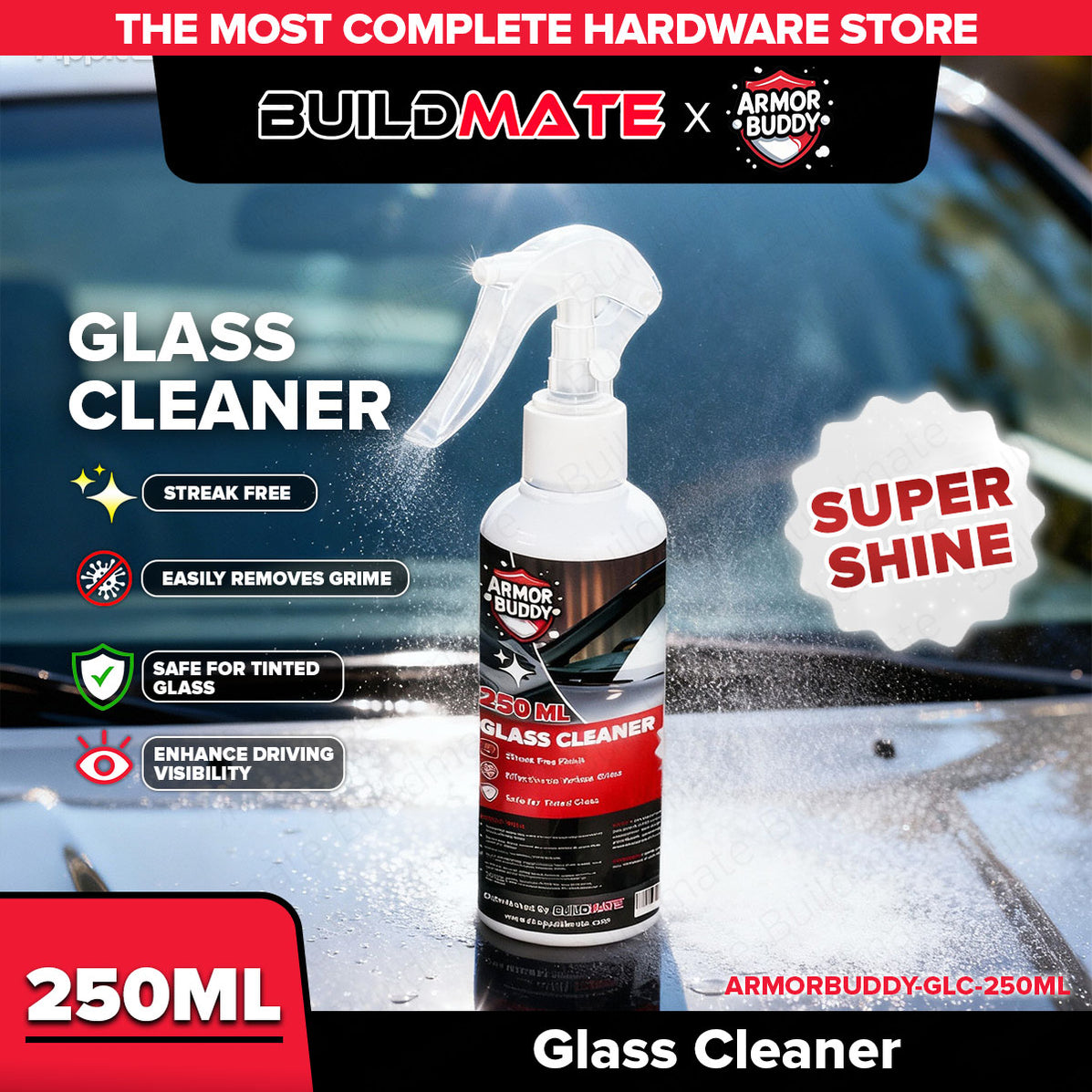 BUILDMATE ARMOR BUDDY Car Care Series Glass Cleaner 250ml & 1 Gal | St ...