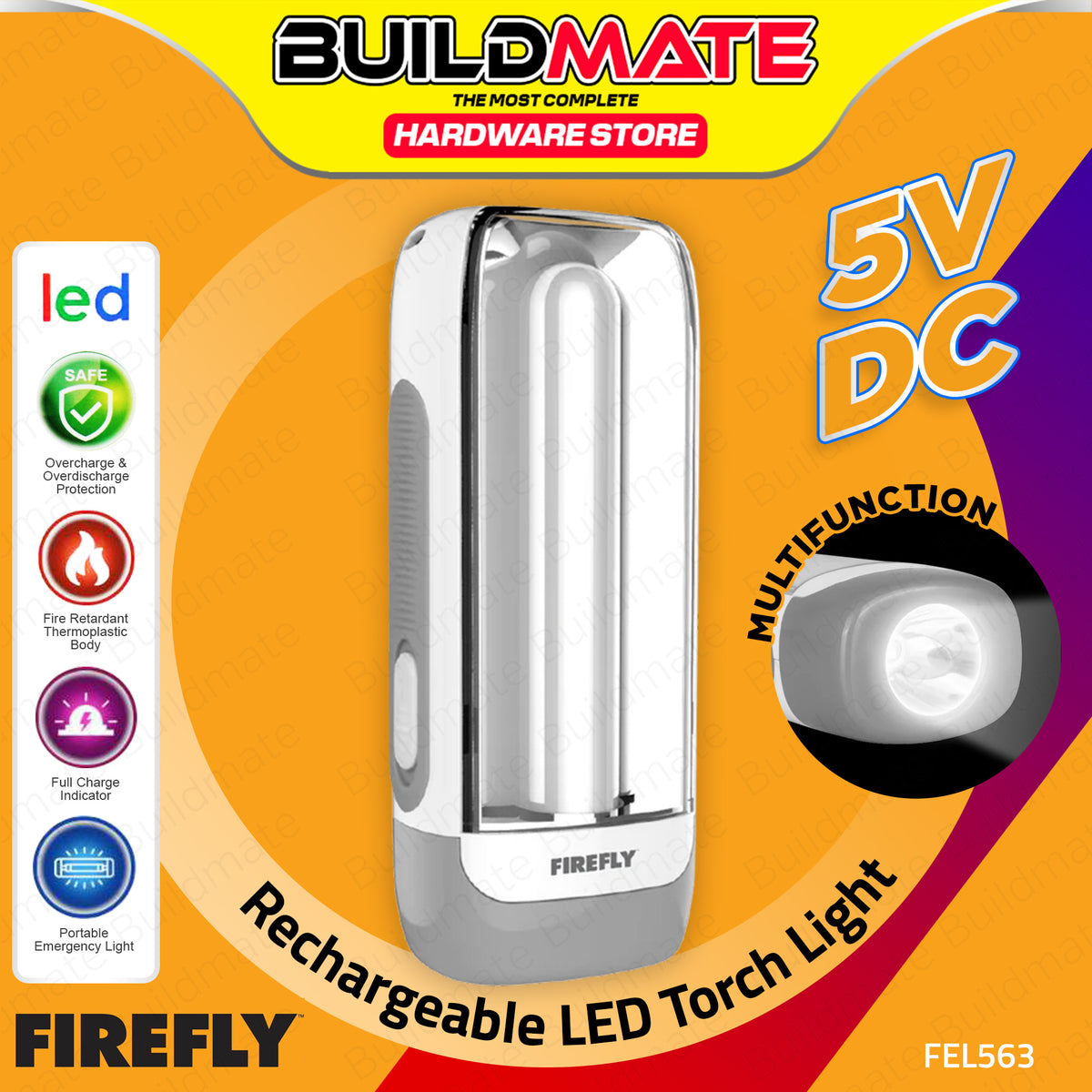 BUILDMATE Firefly Handy Rechargeable LED Torch Light 5V DC Portable Ha ...