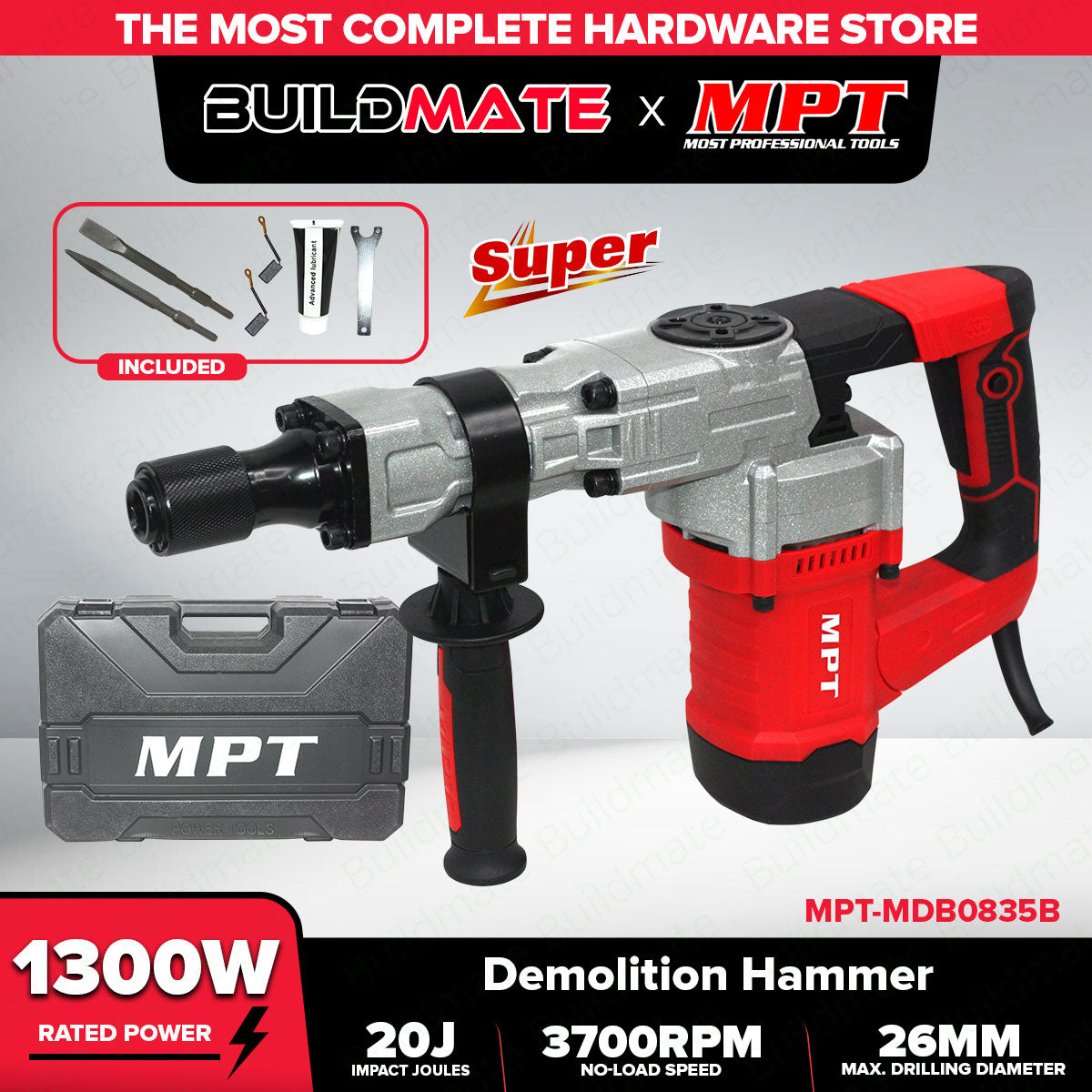MPT 1300W Demolition Hammer MDB0835B PT • MOST PROFESSIONAL TOOLS • — Buildmate