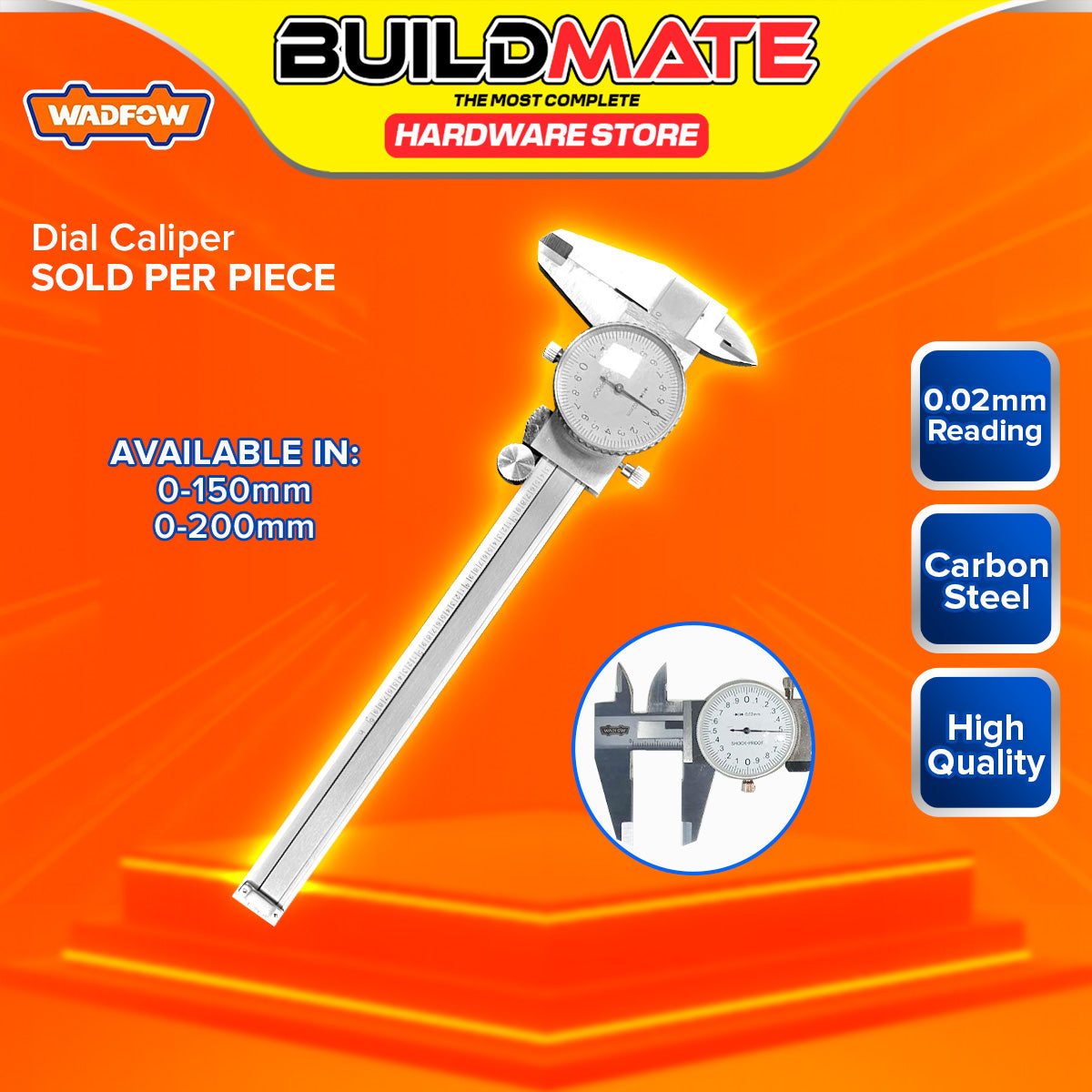 BUILDMATE Wadfow Dial Caliper 0-150mm / 0-200mm Manual Metric Measurem ...
