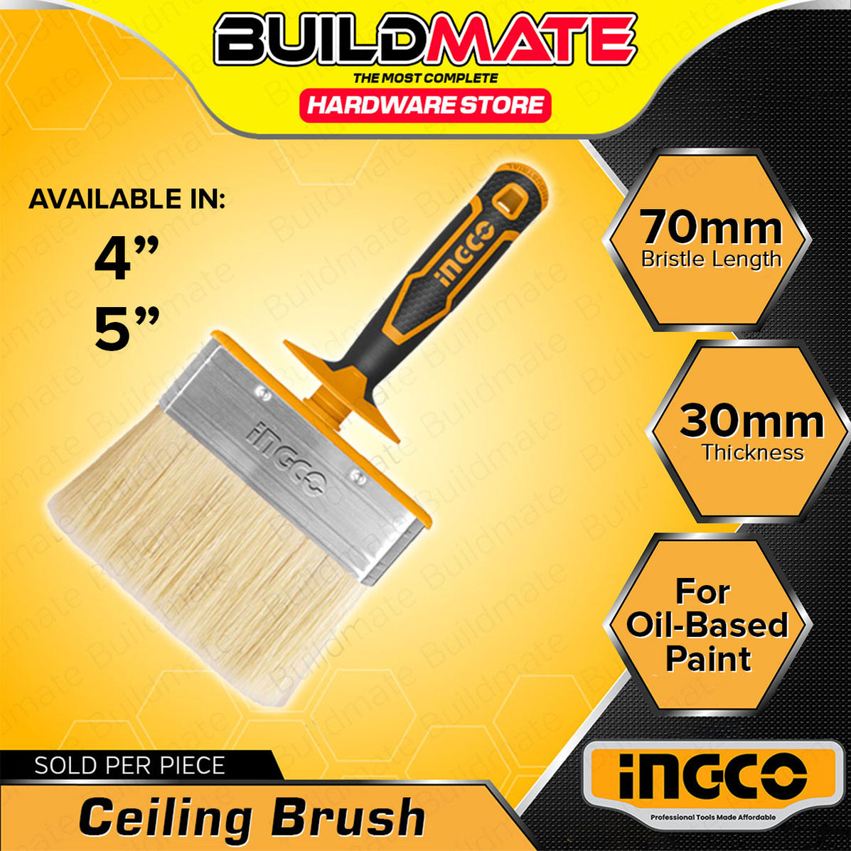BUILDMATE Ingco Ceiling Brush 4" / 5' Oil-Based Painting Applicator To ...