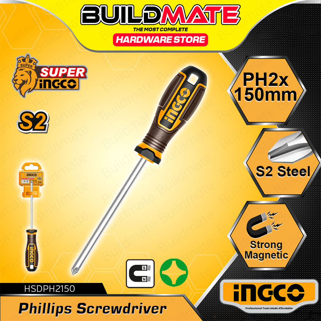 BUILDMATE Ingco Phillips Screwdriver 75mm / 125mm / 150mm S2 Crosshead ...