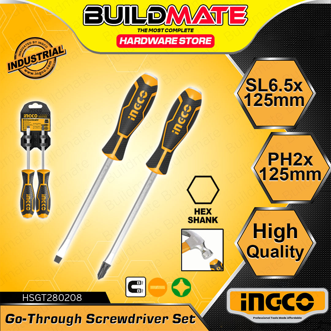 BUILDMATE Ingco 2PCS/SET Go-Through Screwdriver SL6.5 Slotted Flathead ...