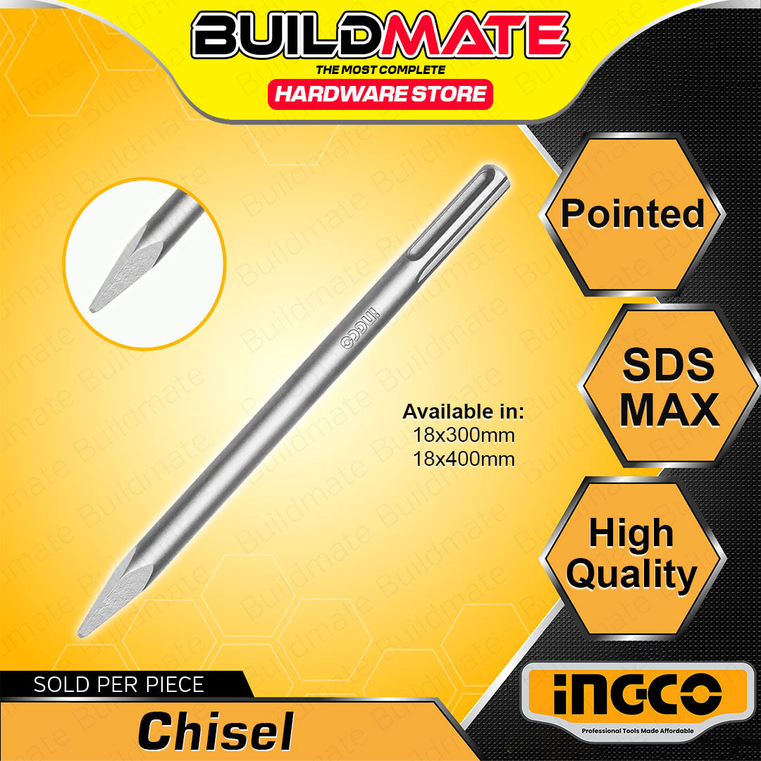 BUILDMATE Ingco SDS Max Pointed Chisel 18x300mm / 18x400mm Concrete Ma ...