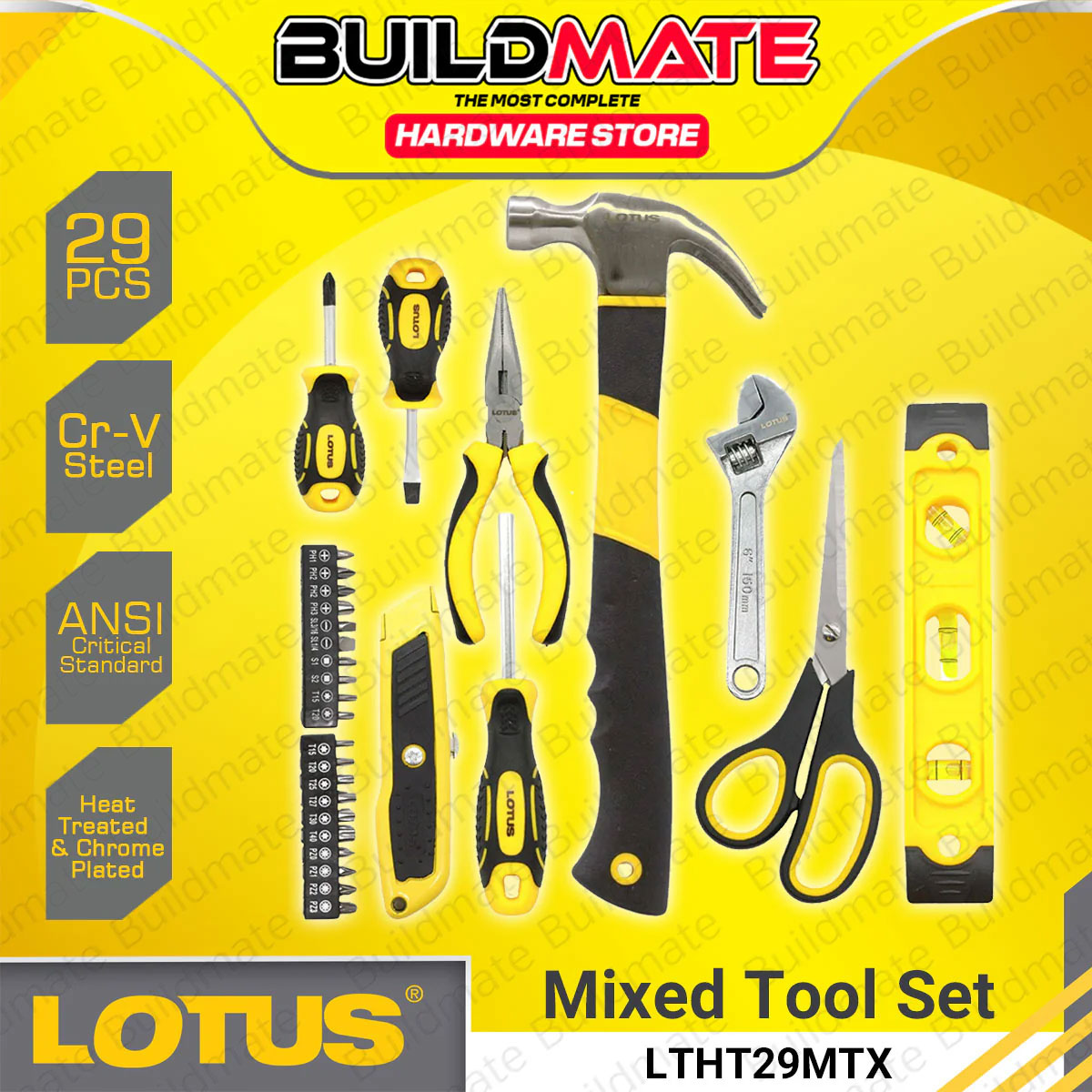 BUILDMATE Lotus 29pcs Mixed Tool Set Cr-V DIY Household Hand Repair Ba ...