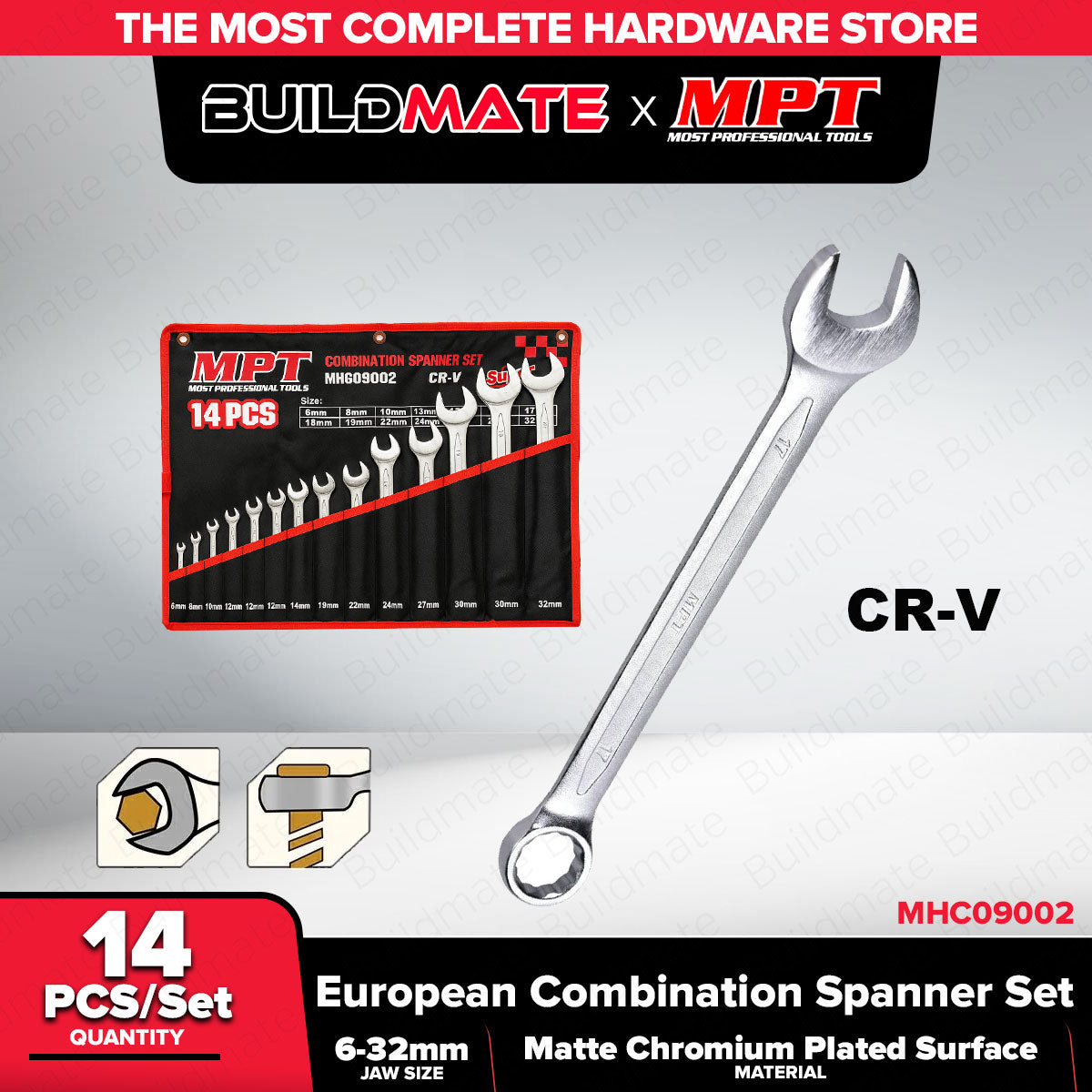MPT 14pcs European Combination Spanner Set Matte Finish 6-32mm MHC0900 ...