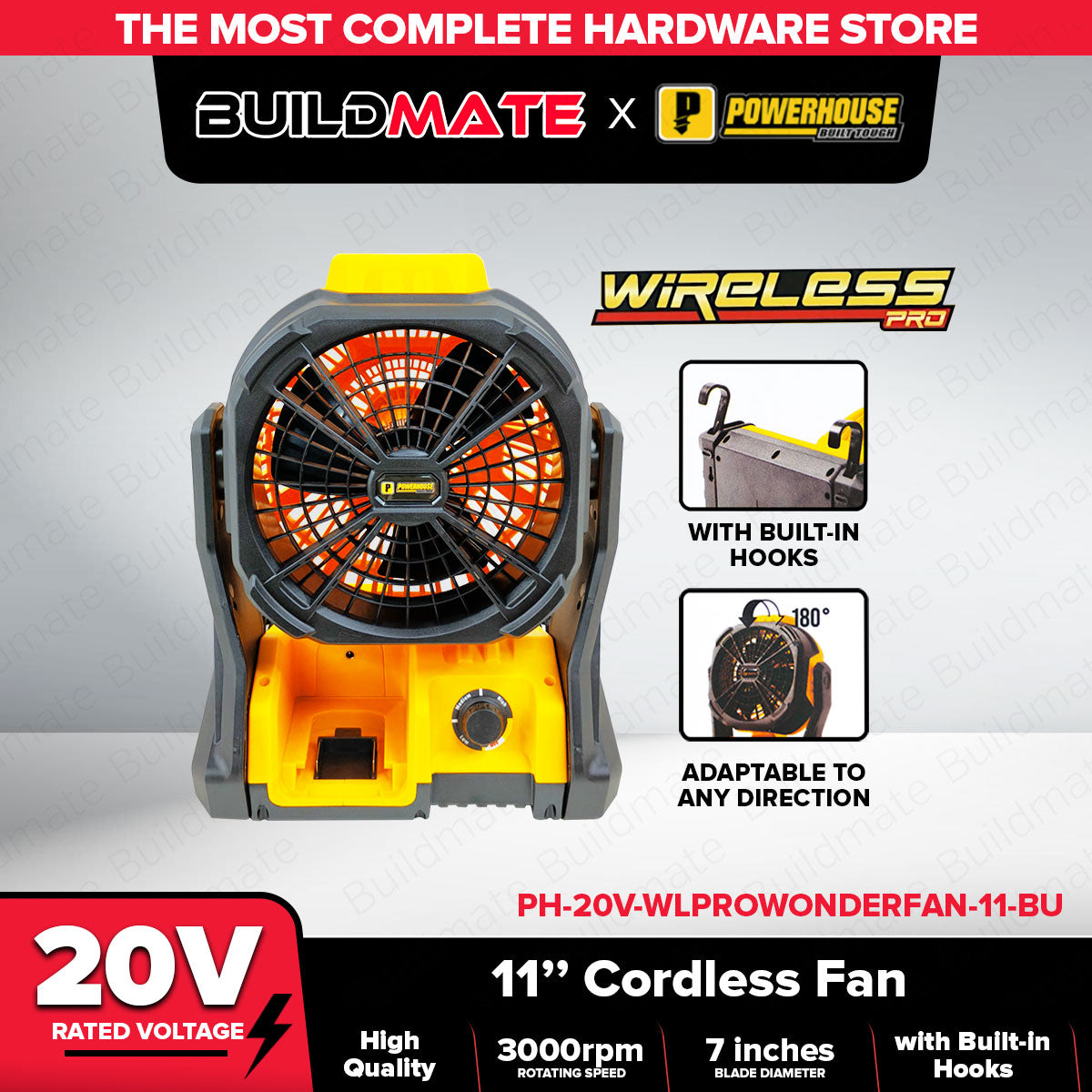 Powerhouse 20V Cordless Wonder Fan 11" inches UNIT Only Adaptable to A ...