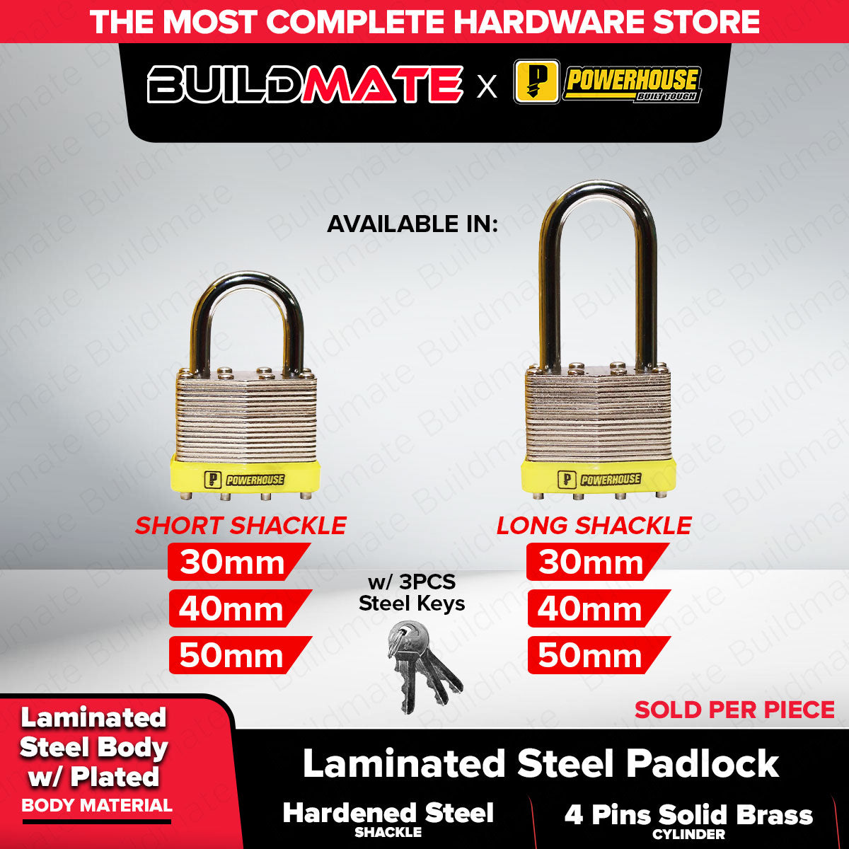 PowerHouse Long / Short Shackle Laminated Steel Padlock (30mm/40mm/50m ...