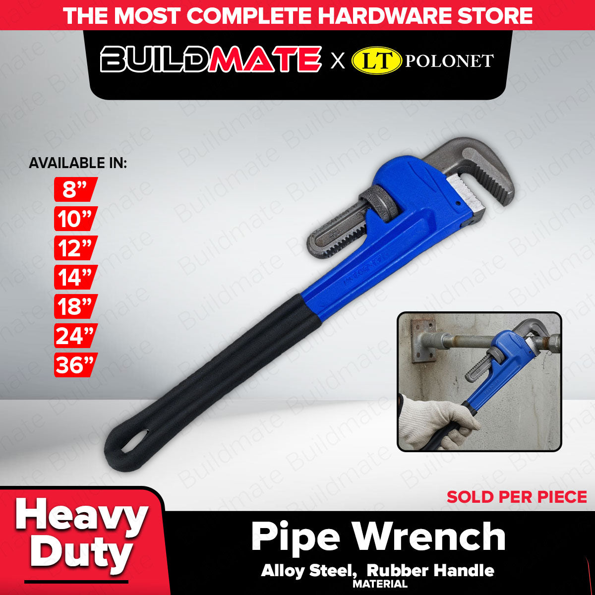 BUILDMATE x POLOLOCK by POLONET Heavy Duty Pipe Wrench 8", 10", 12", 1 ...