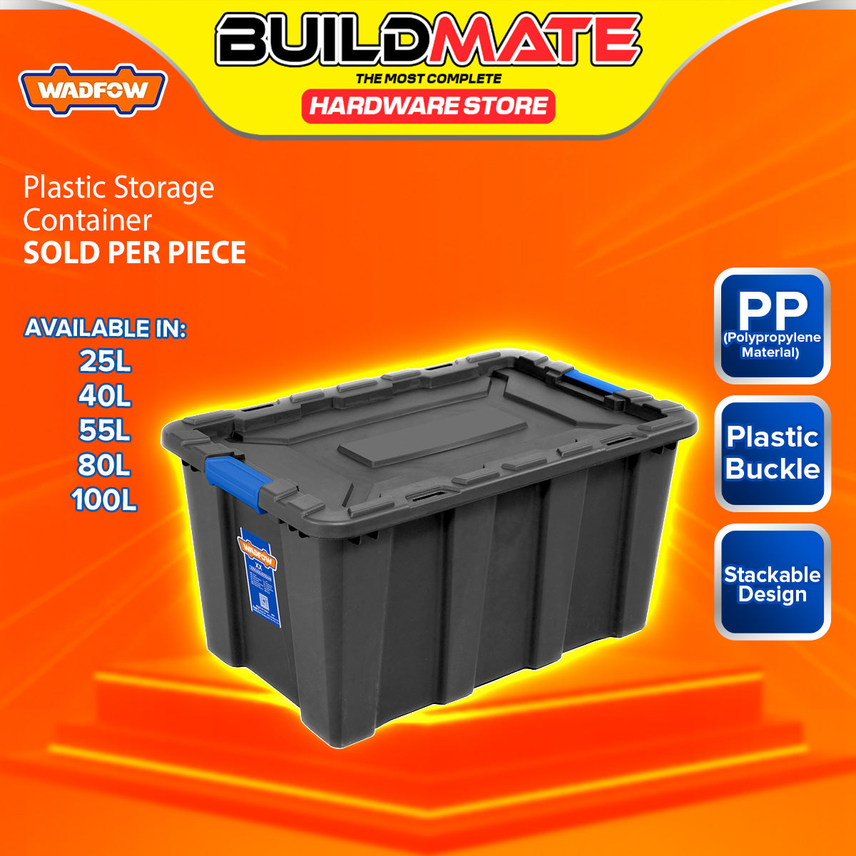BUILDMATE Wadfow Black Organizer Storage Container Box 40L - 80L Stack ...
