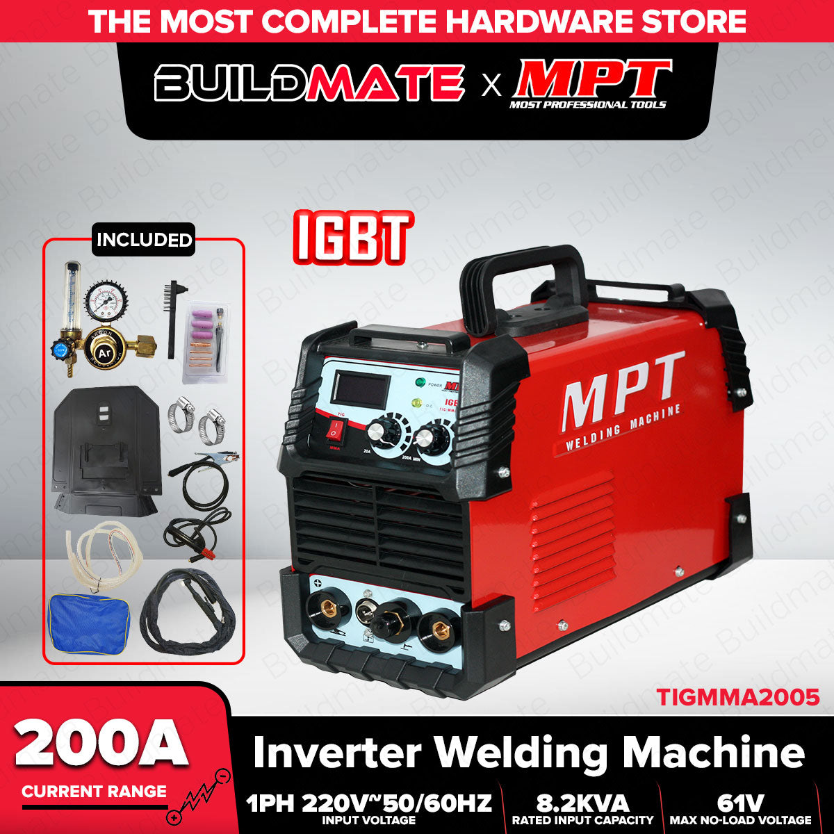 MPT TIG/MMA Inverter Welding Machine 200AMP (W/ Argon Reg) TIGMMA2005 ...