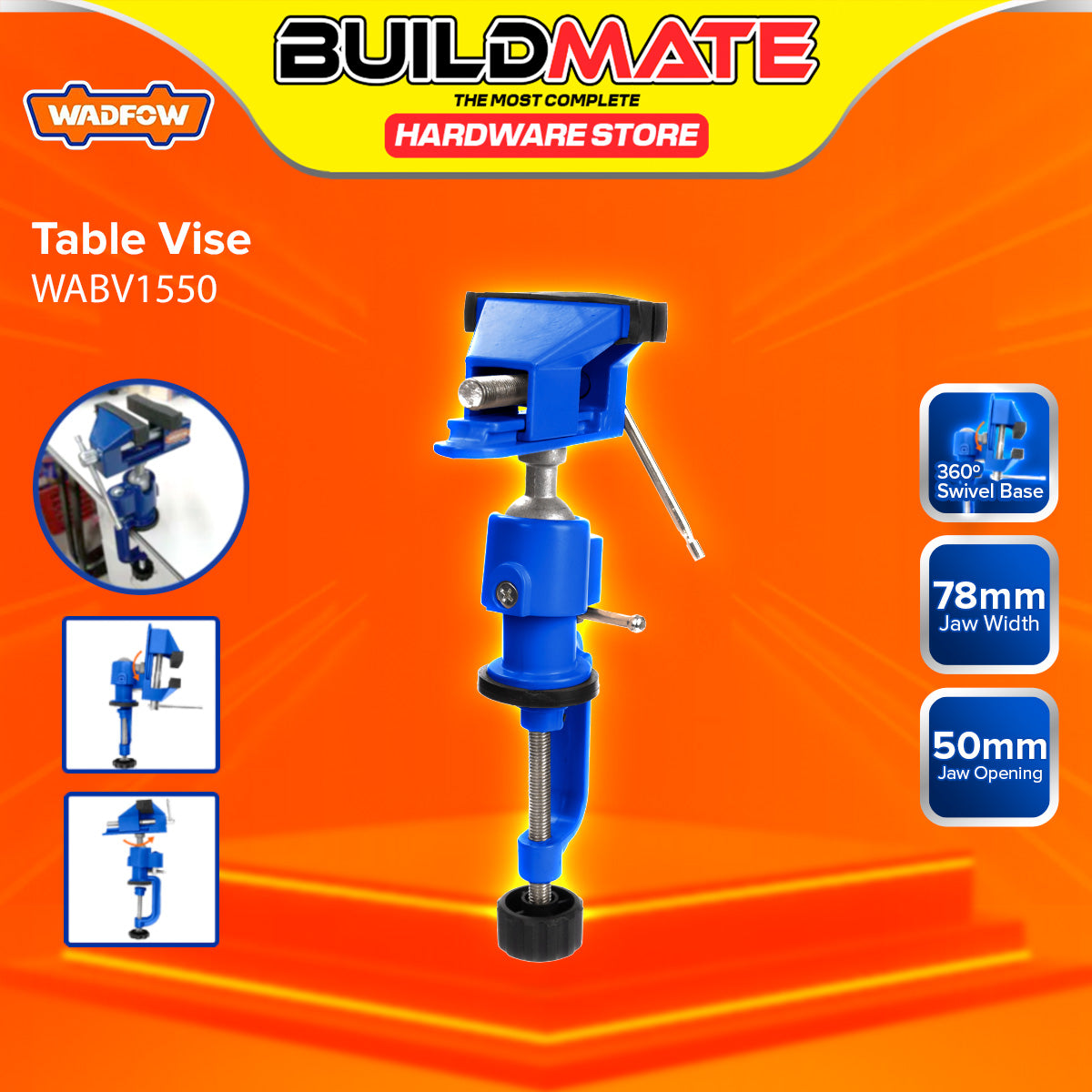 BUILDMATE Wadfow Table Vise 50mm Rotatable 360° Swivels Workshop Bench ...