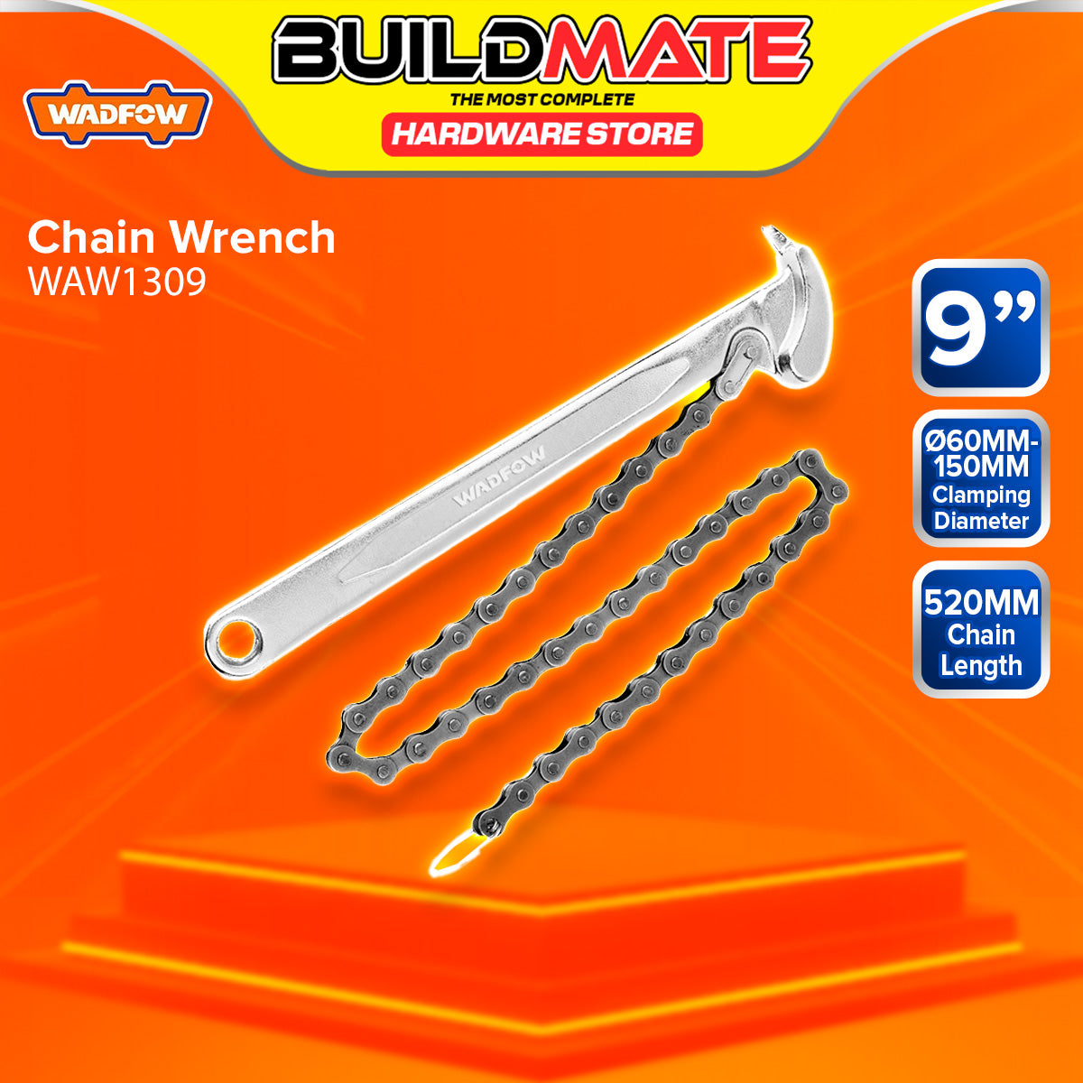 BUILDMATE Wadfow Chain Wrench 40Mn Adjustable Chain Spanner Pipe Wrenc ...