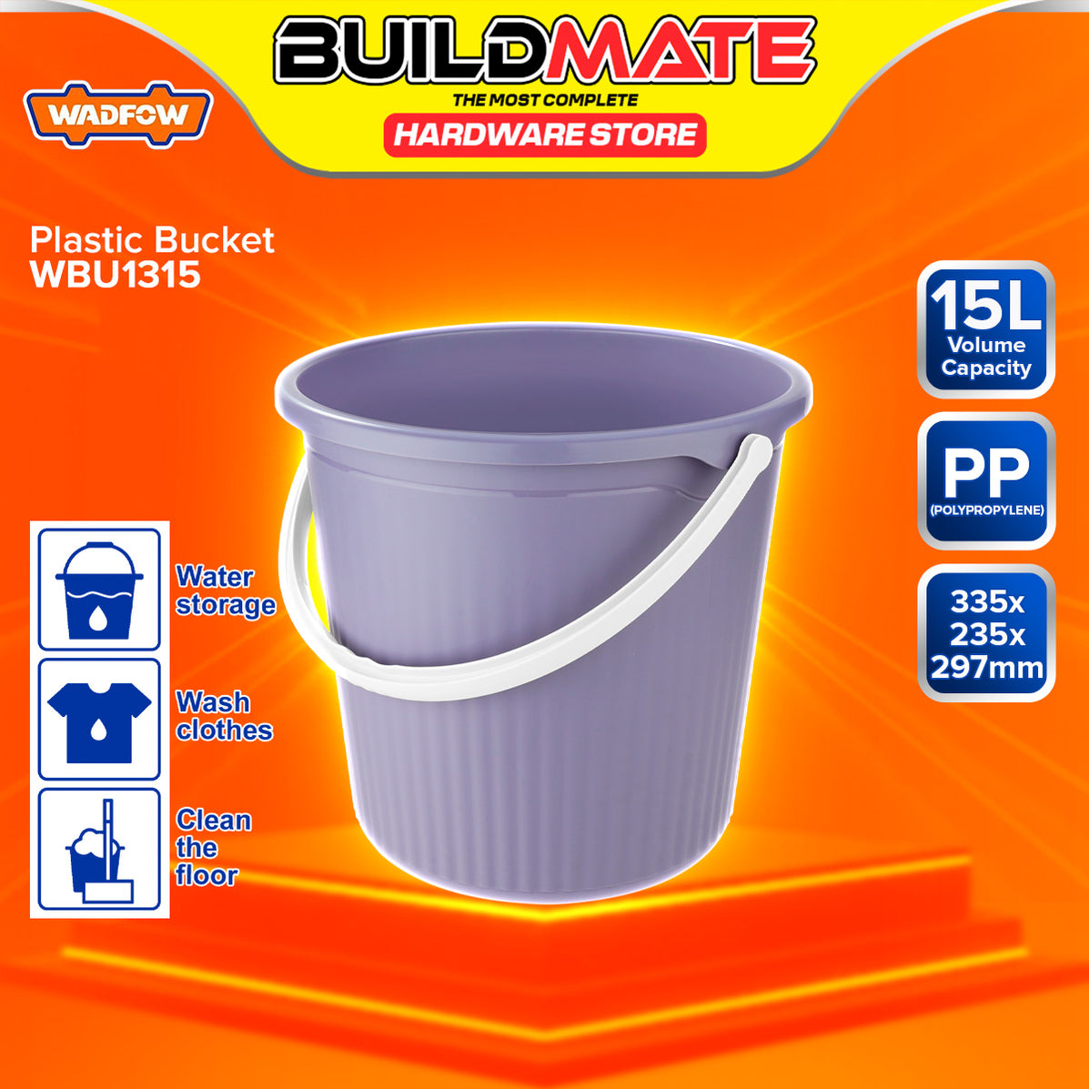 BUILDMATE Wadfow Plastic Bucket Multipurpose Cleaning Bucket Container ...