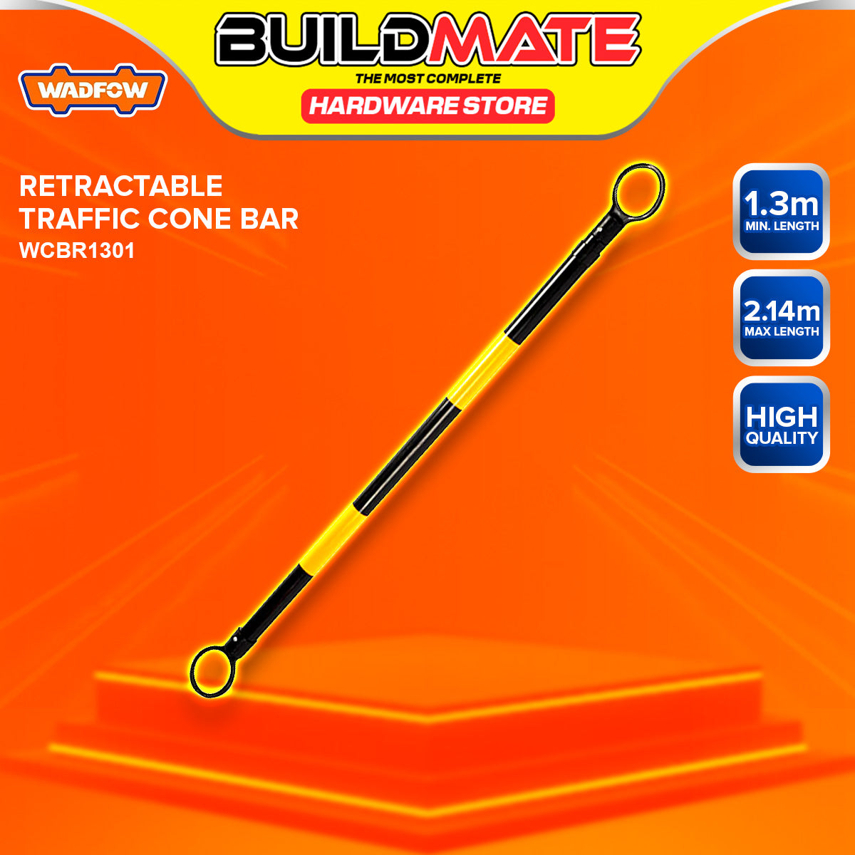 BUILDMATE Wadfow 1.3m-2.14m Reflective Retractable Traffic Cone Bar Ro ...