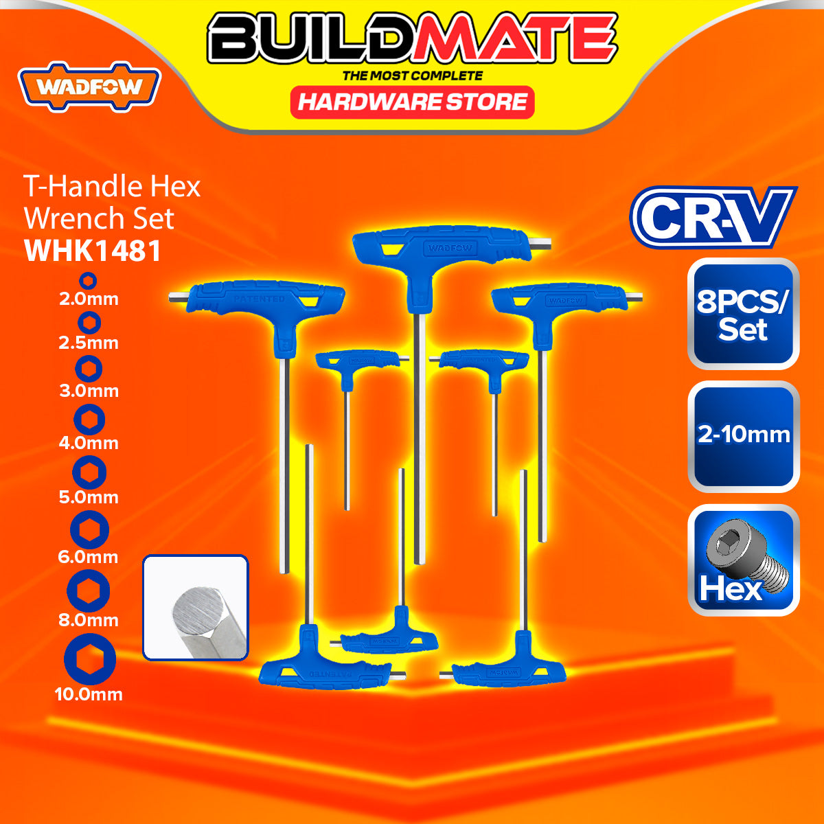 BUILDMATE Wadfow 8pcs T-Handle Wrench Set Torx / Ball Point / Hex Key ...