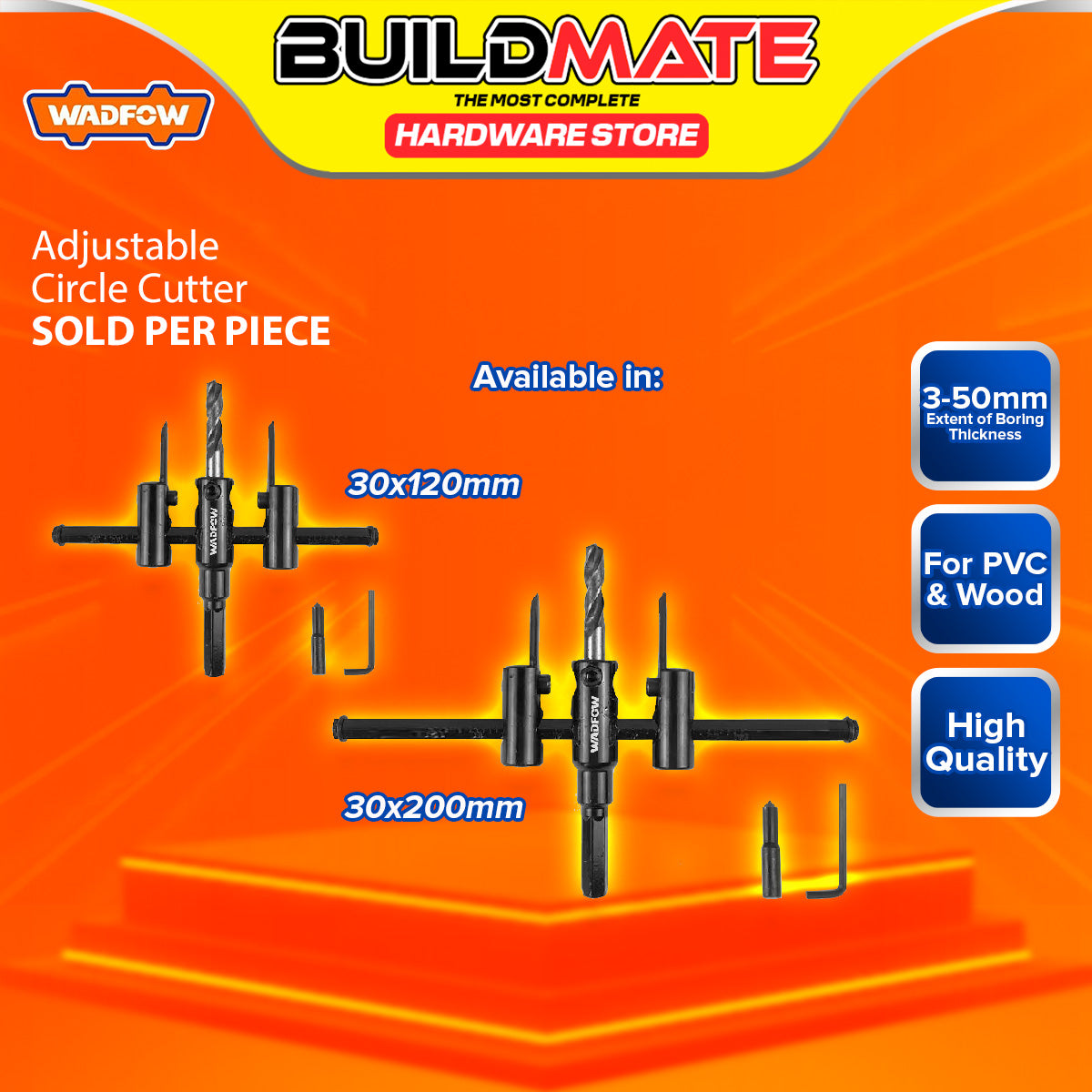 BUILDMATE Wadfow Adjustable Circle Cutter 30-120mm / 30-200mm Rotary H ...