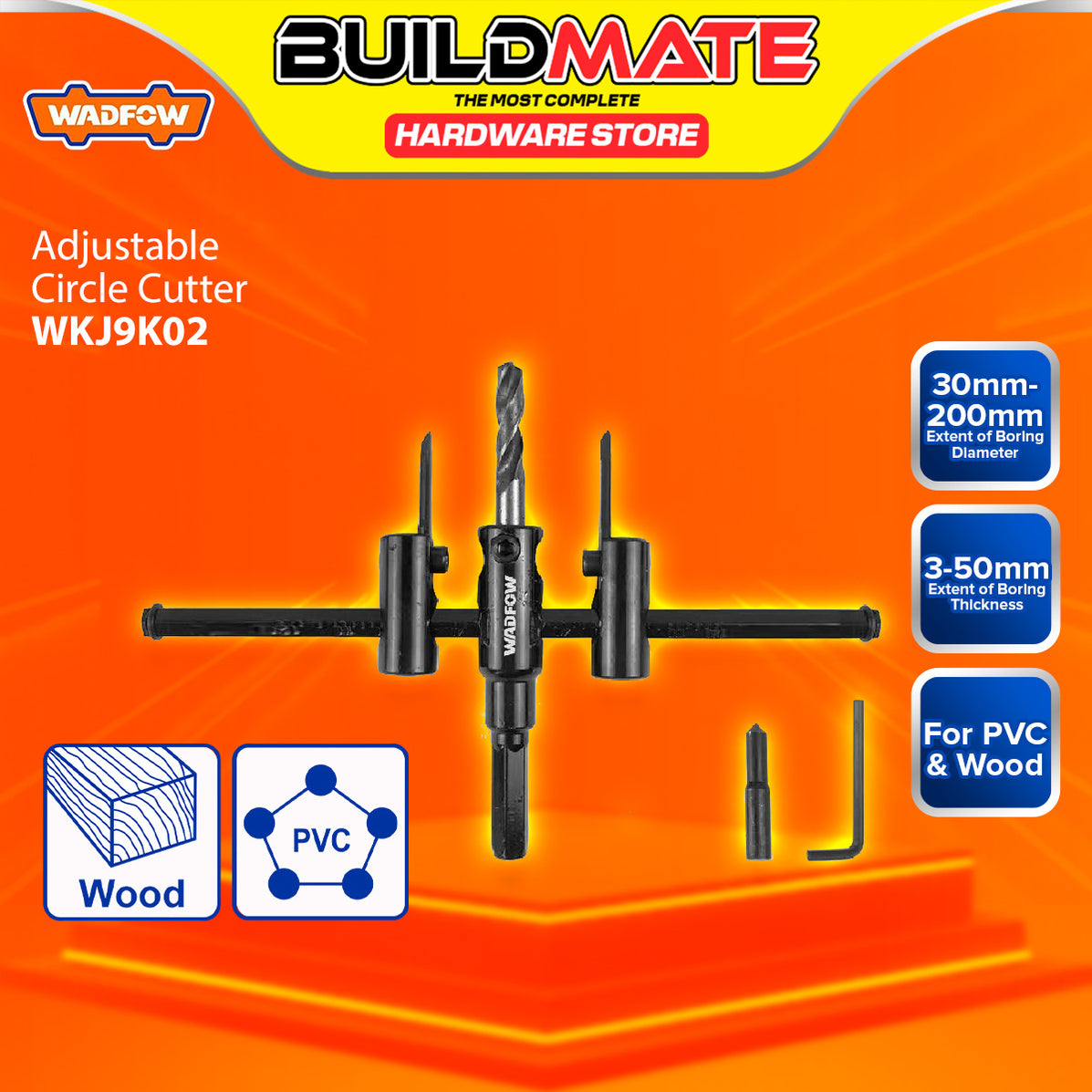 BUILDMATE Wadfow Adjustable Circle Cutter 30-120mm / 30-200mm Rotary H ...