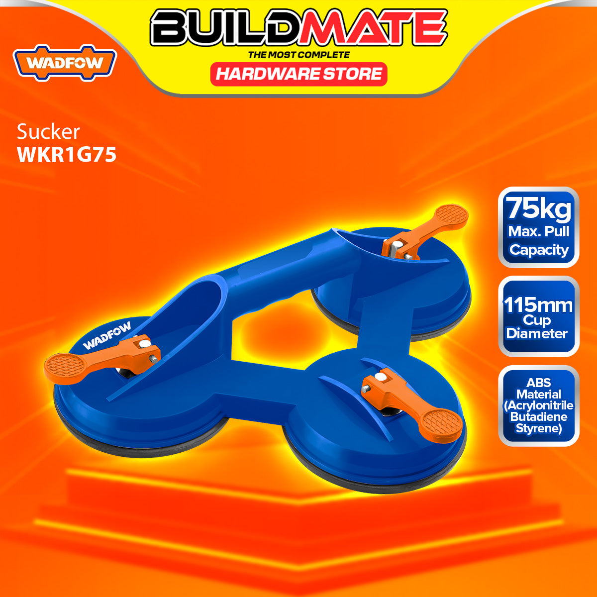 BUILDMATE Wadfow 75kg Triple Suction Cup Glass Sucker Lifter with ABS ...