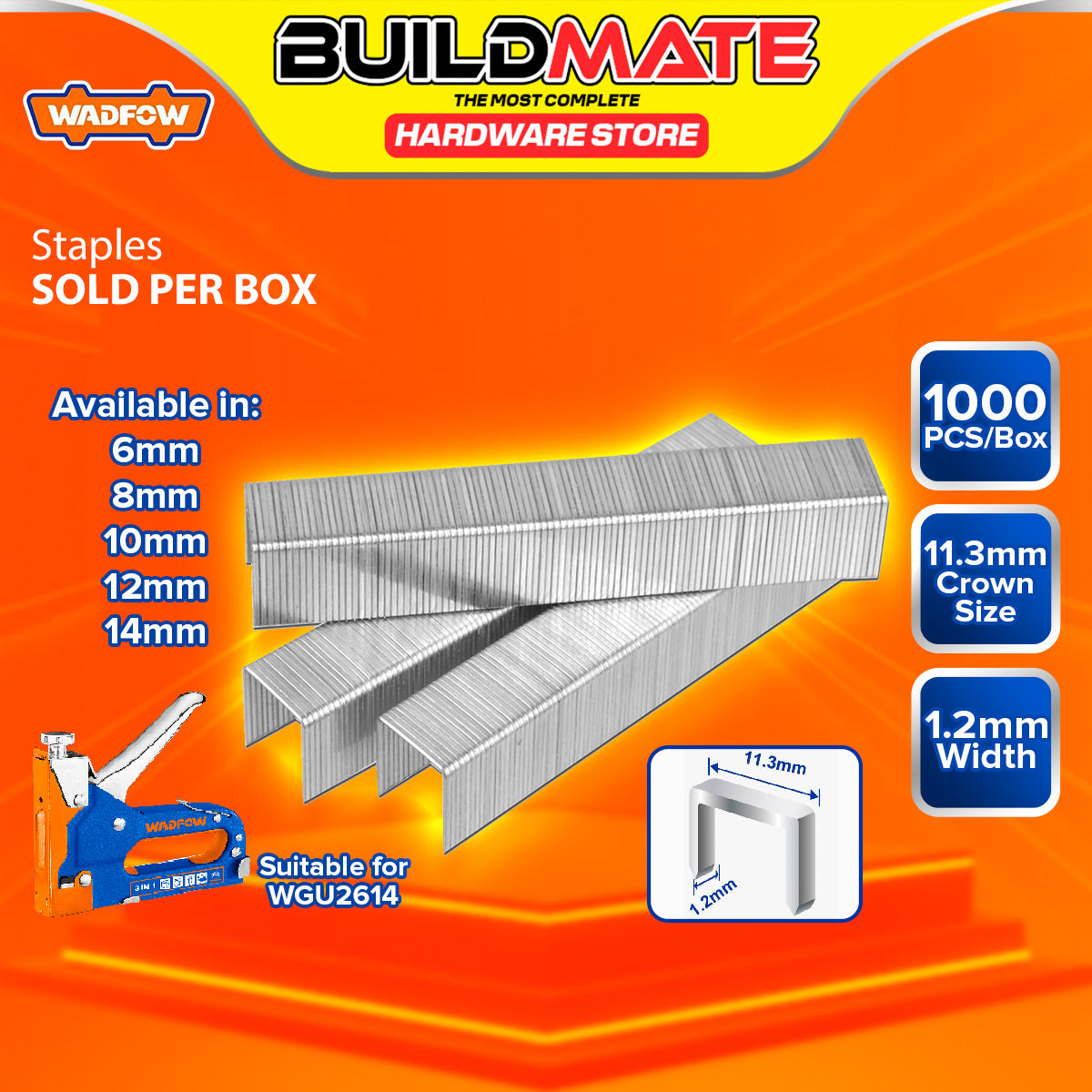 BUILDMATE Wadfow 1000PCS/SET Staples Wire 1.2mm / 6mm - 14mm Heavy Dut ...