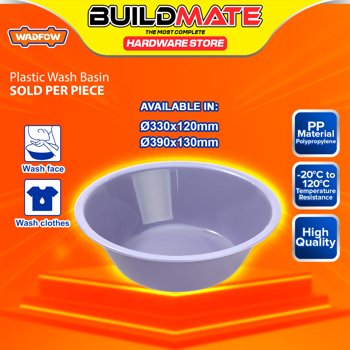 BUILDMATE Wadfow Round Plastic Wash Basin Cleaning Laundry Washing Bow ...
