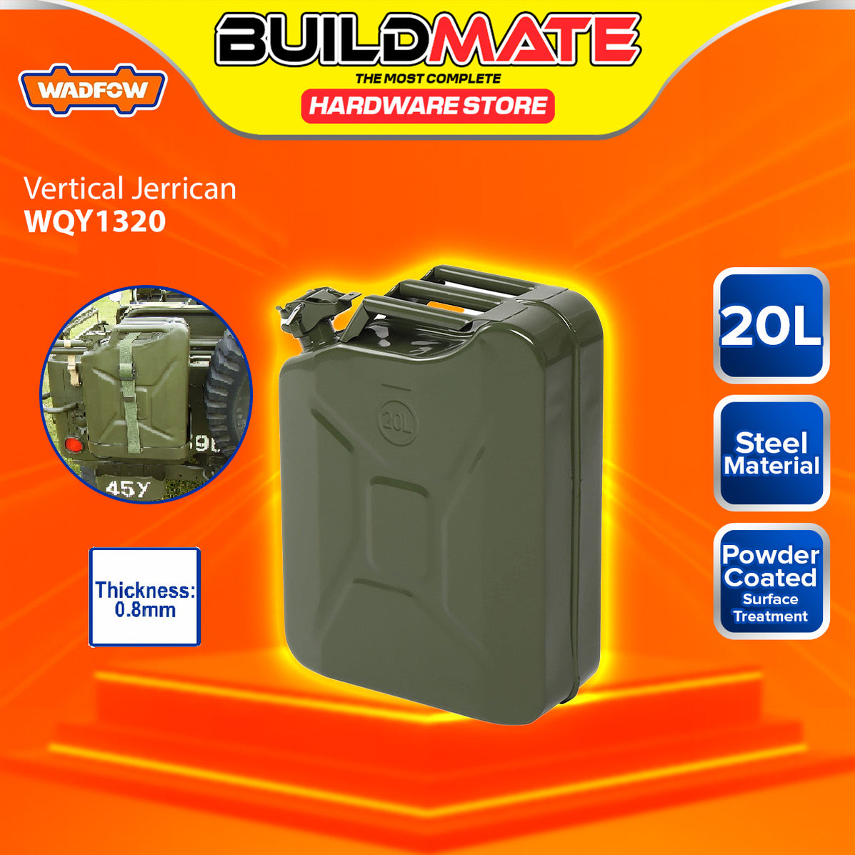 BUILDMATE Wadfow 10L / 20L Steel Vertical Jerrican Fuel Storage Cannis ...