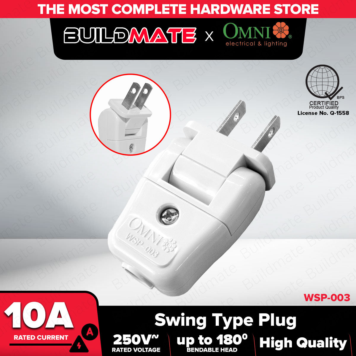 Omni Swing Type Plug 10A 250V WSP-003 •BUILDMATE• — Buildmate