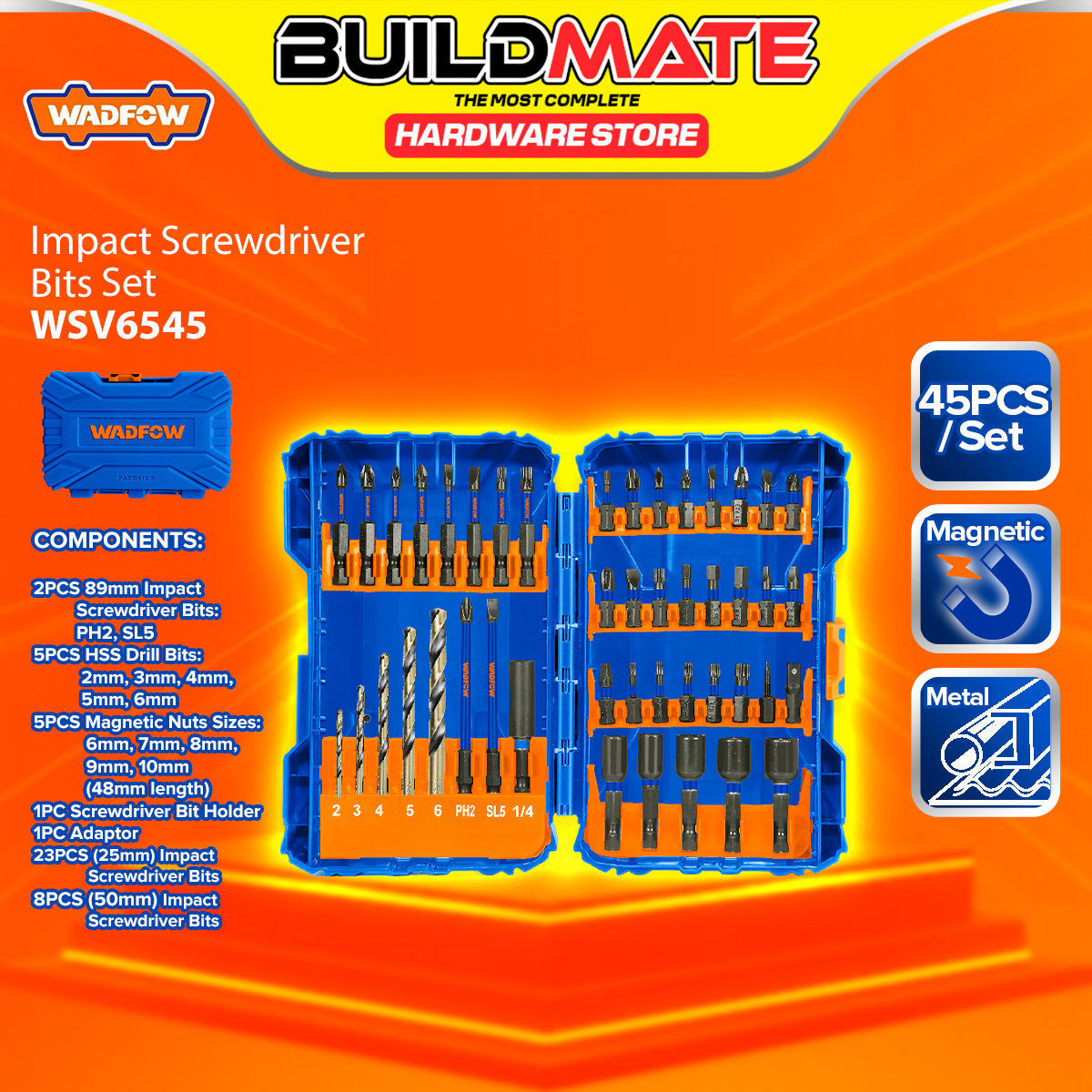 BUILDMATE Wadfow 45PCS/SET Impact Screwdriver Bits Set With Screwdrive ...
