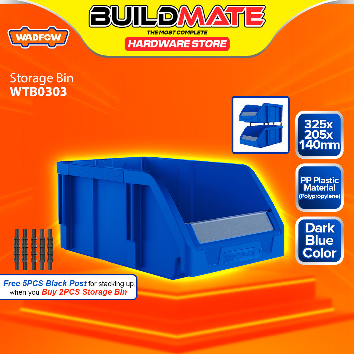 BUILDMATE Wadfow Stackable Plastic Storage Bin 325x205x140mm Multi-Pur ...