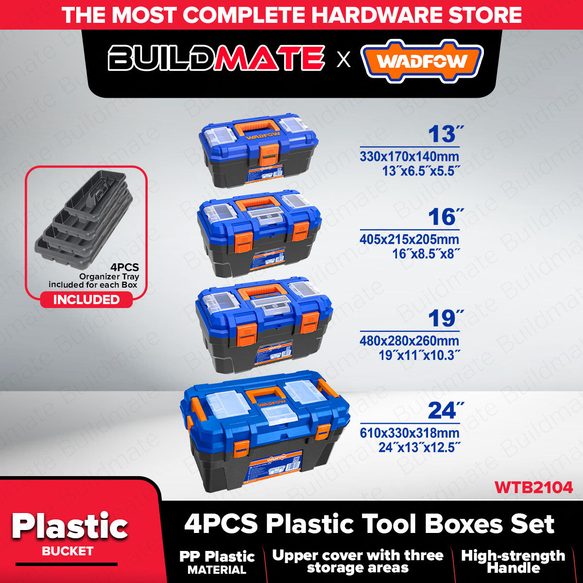 Wadfow 4pcs Metal / Plastic Buckle Tool Box Set w/ Trays Storage Compa — Buildmate