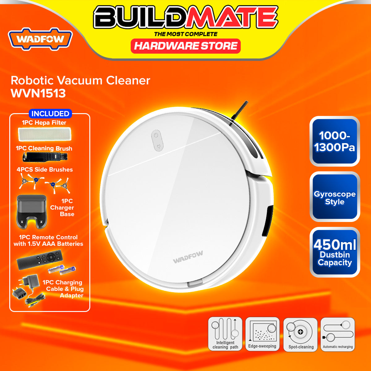 BUILDMATE Wadfow Robotic Vacuum Cleaner (Gyroscope Style) 1300pa Floor ...