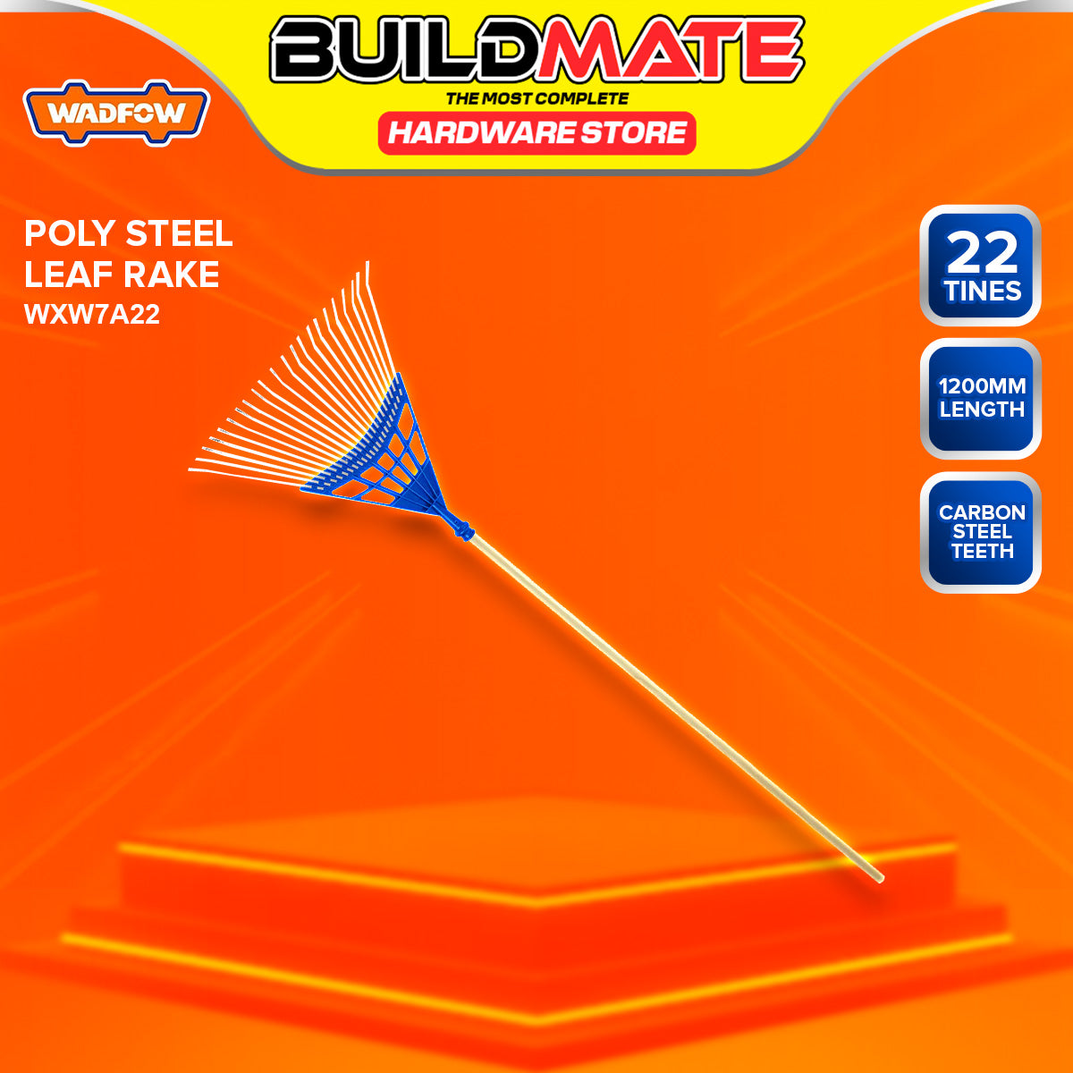BUILDMATE Wadfow 22T Polly Steel Leaf Rake With Flexible Tines Wide He — Buildmate