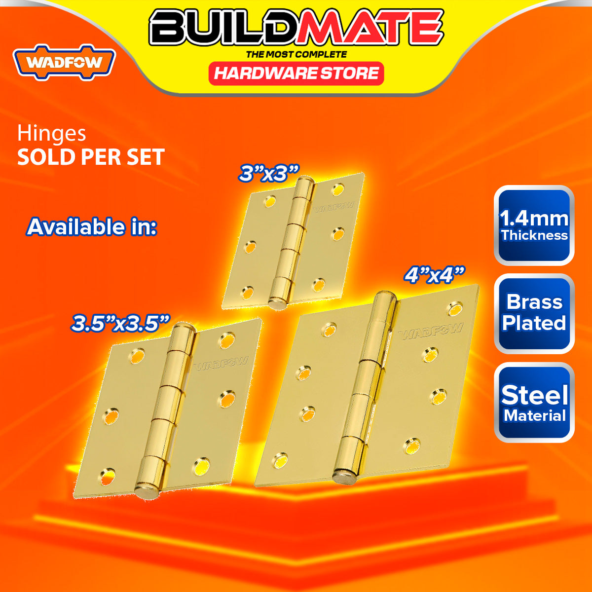 BUILDMATE Wadfow Hinges 3x3" / 3.5x3.5" / 4x4" with 1.4mm Thickness Br ...