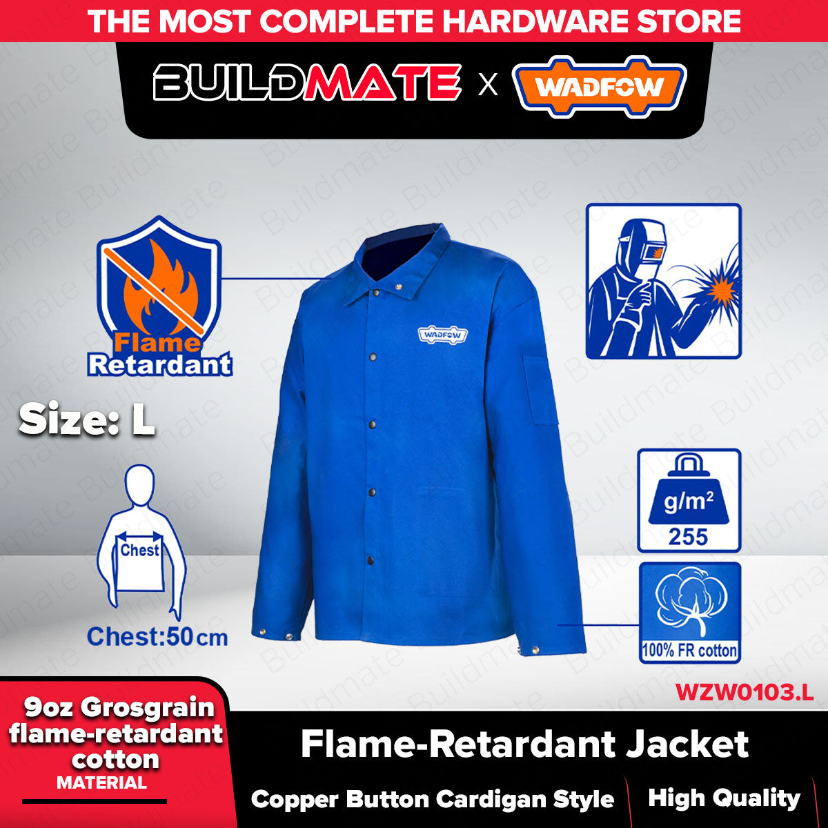 Wadfow L / XL Welding Jacket Flame Retardant Cotton Work Shirt | Fire ...