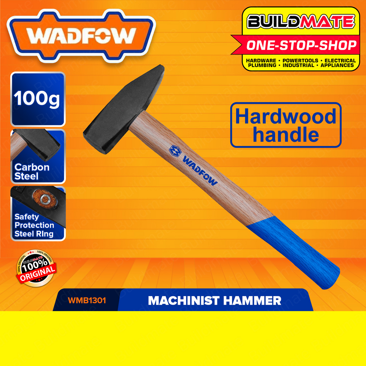 WADFOW 100g Machinist Hammer Hardwood Handle Drop-forged Hammerhead St ...