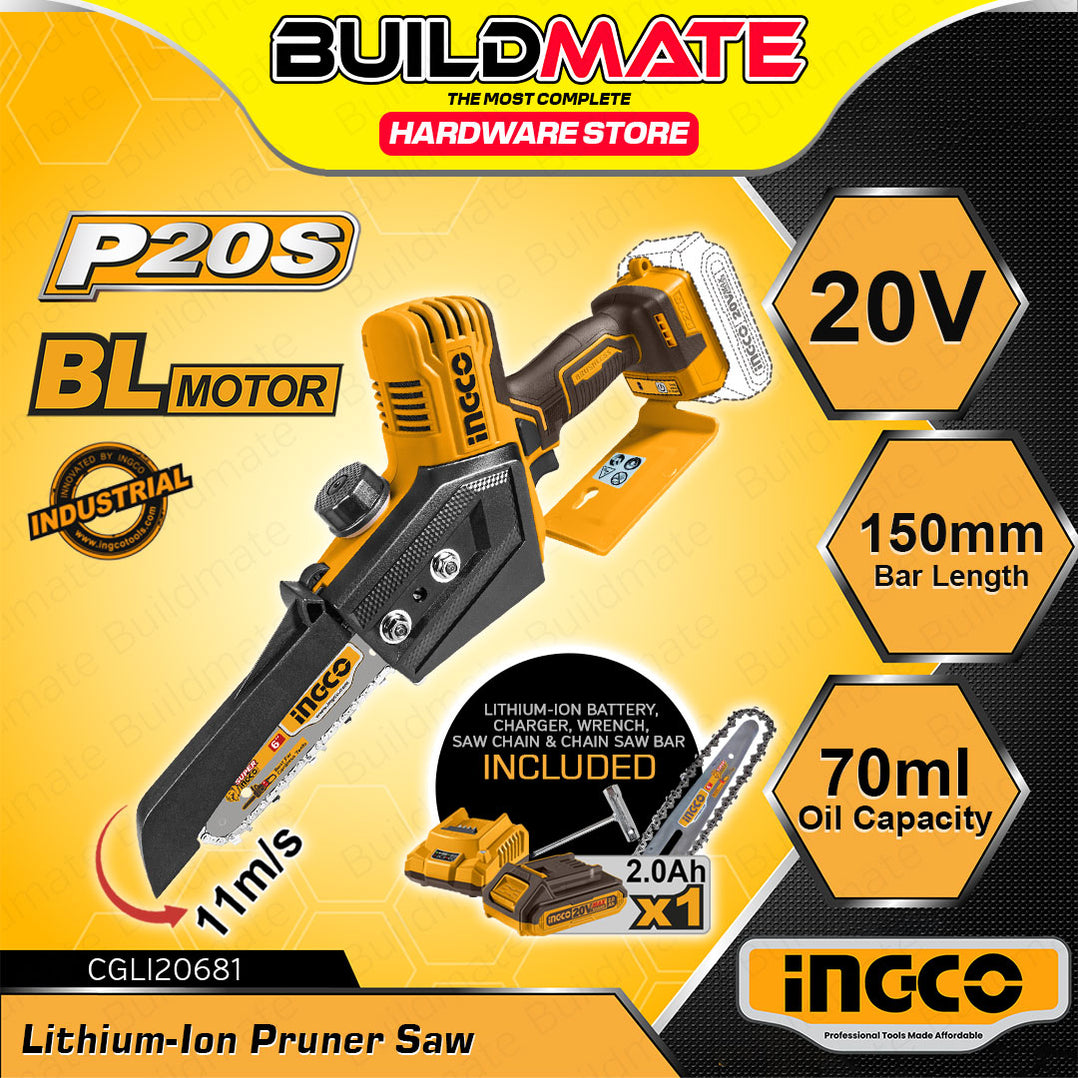 BUILDMATE Ingco Lithium-Ion Cordless Brushless Pruner Saw 20V Recharge ...