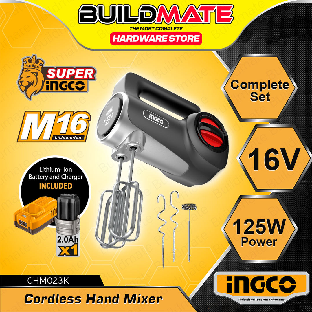 BUILDMATE Ingco 16V Cordless Hand Mixer 125W with 7-Speed Control Mult ...