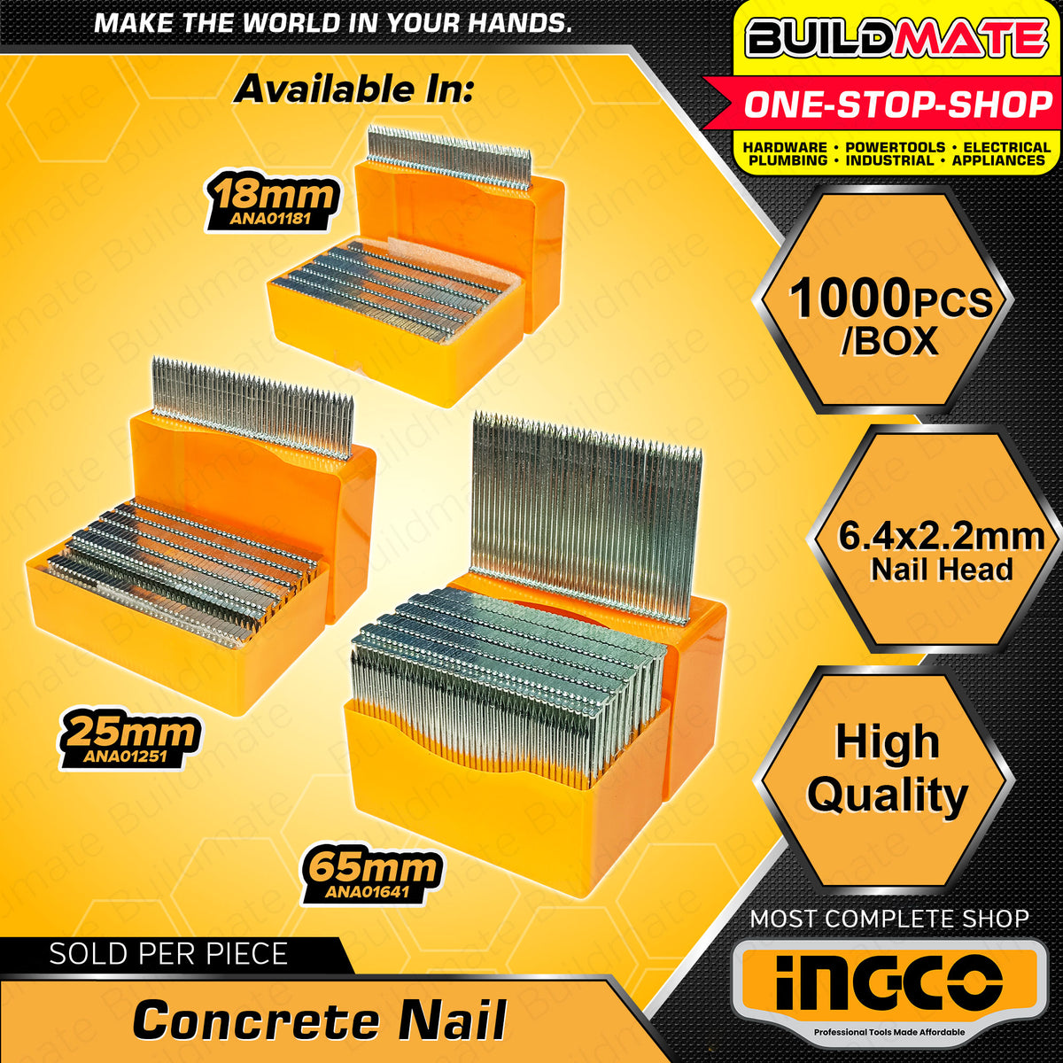 BUILDMATE Ingco 1000PCS/BOX Concrete Nail Tacker 18mm - 50mm For Air C ...