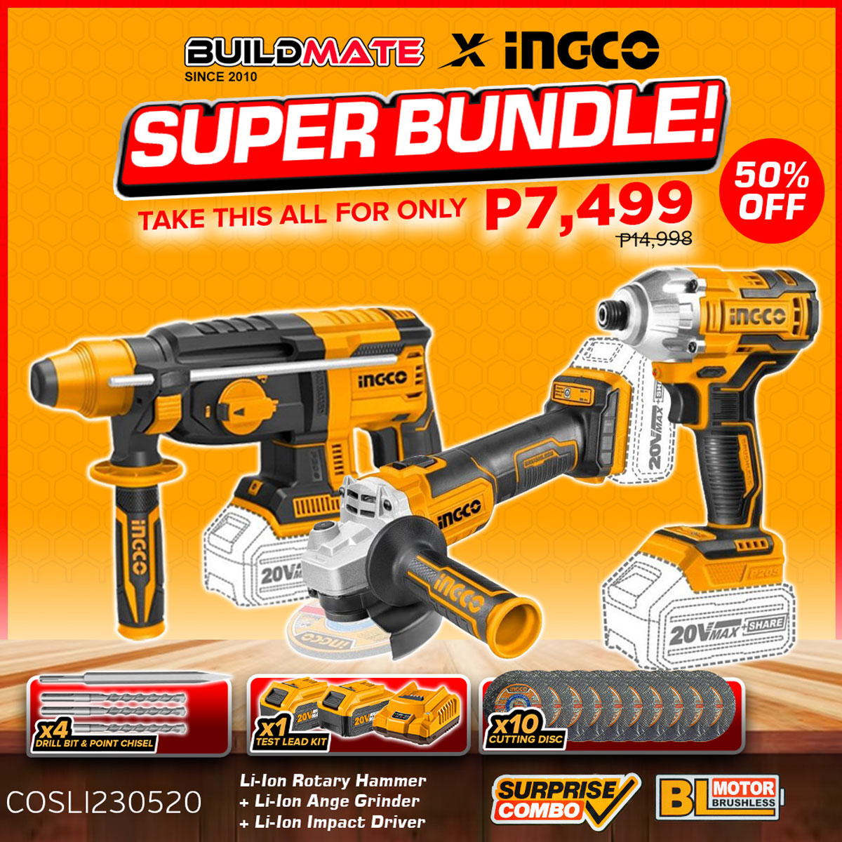 [EXCLUSIVE] BUILDMATE Ingco 3PCS/SET 20V Cordless Rotary Hammer Angle ...