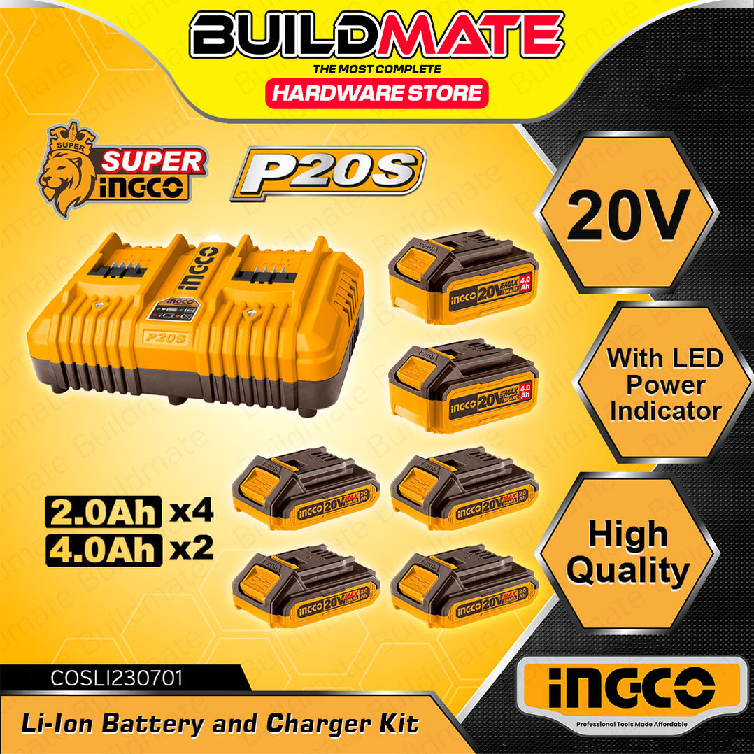 BUILDMATE Ingco 20V P20S Lithium-Ion Battery and Charger Kit COSLI2307 ...