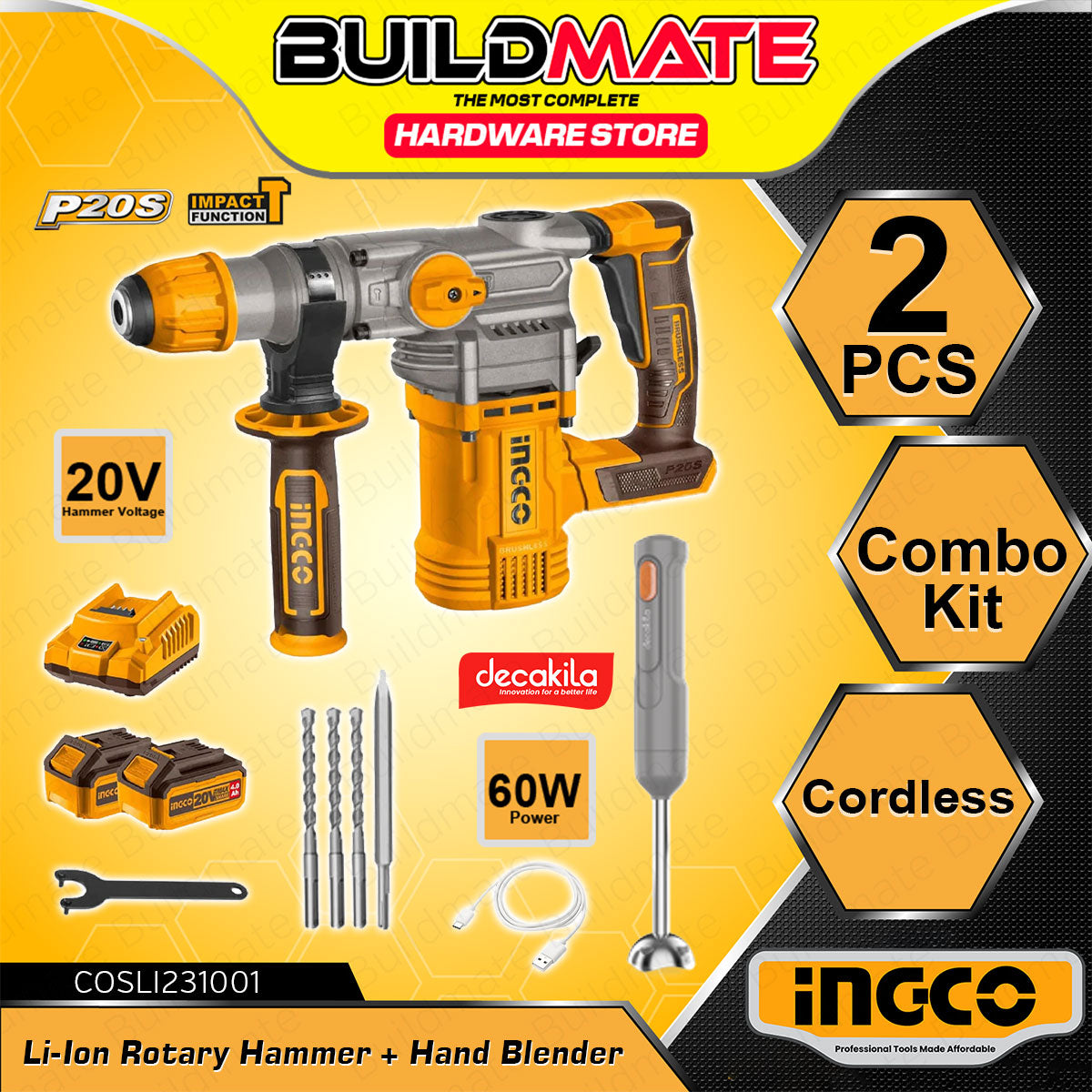 [EXCLUSIVE] BUILDMATE Ingco 20V Li-Ion Cordless Rotary Hammer with ...