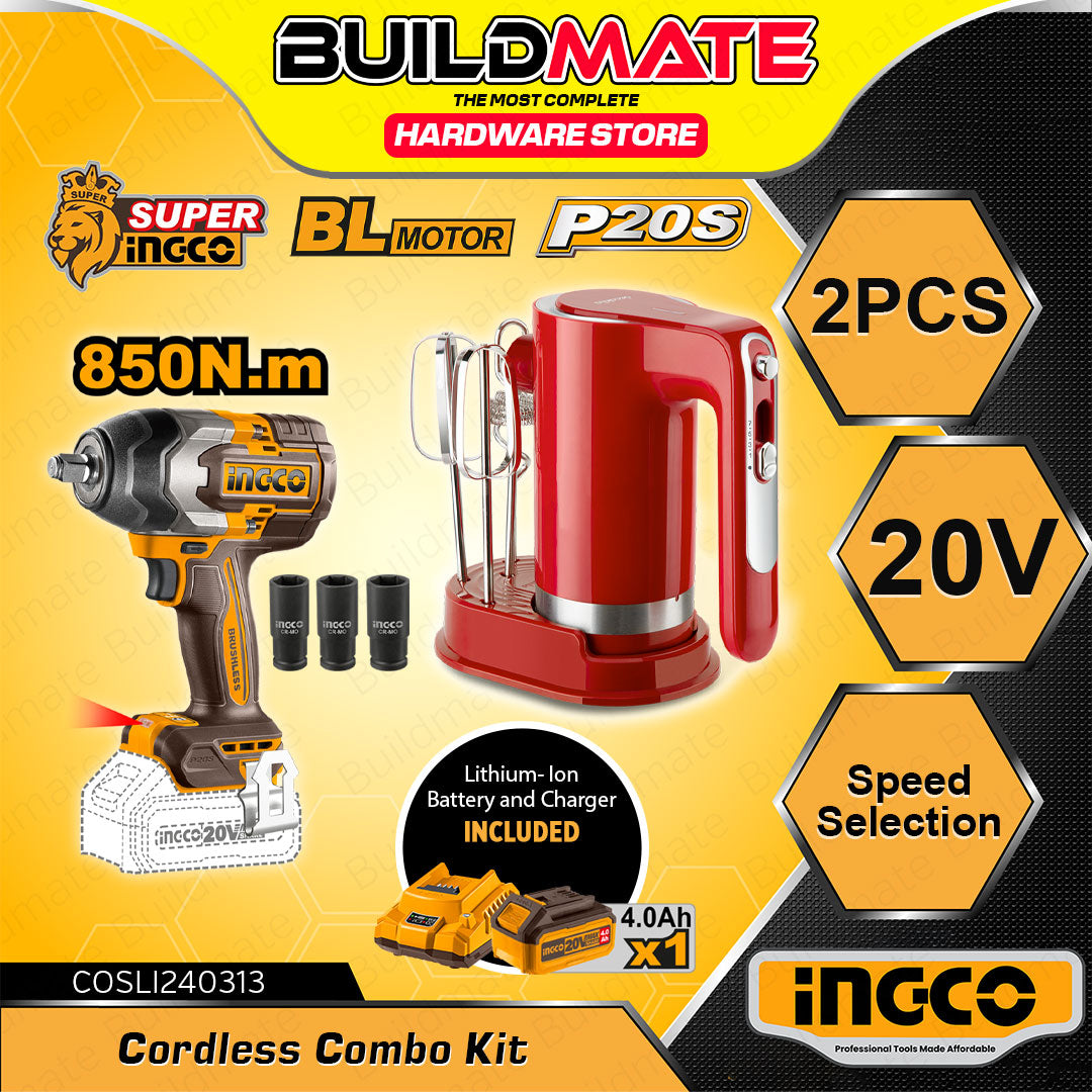(EXCLUSIVE) BUILDMATE Ingco 2pcs Cordless Combo Kit 20V Brushless Impa ...