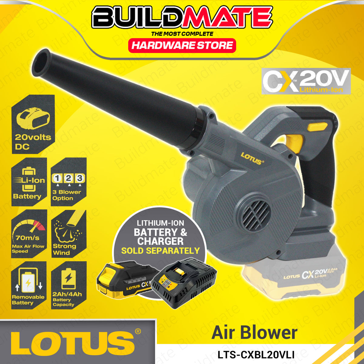 BUILDMATE Lotus 20V Max Lithium-Ion Cordless Air Blower with 3-Speed V ...