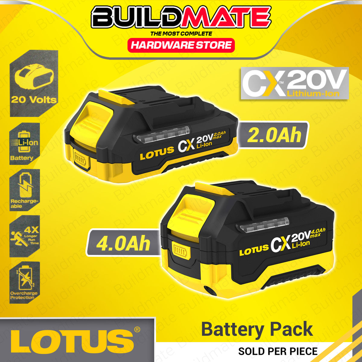 BUILDMATE Lotus 20V Max Lithium-Ion Battery Pack 2.0Ah / 4.0Ah Recharg ...